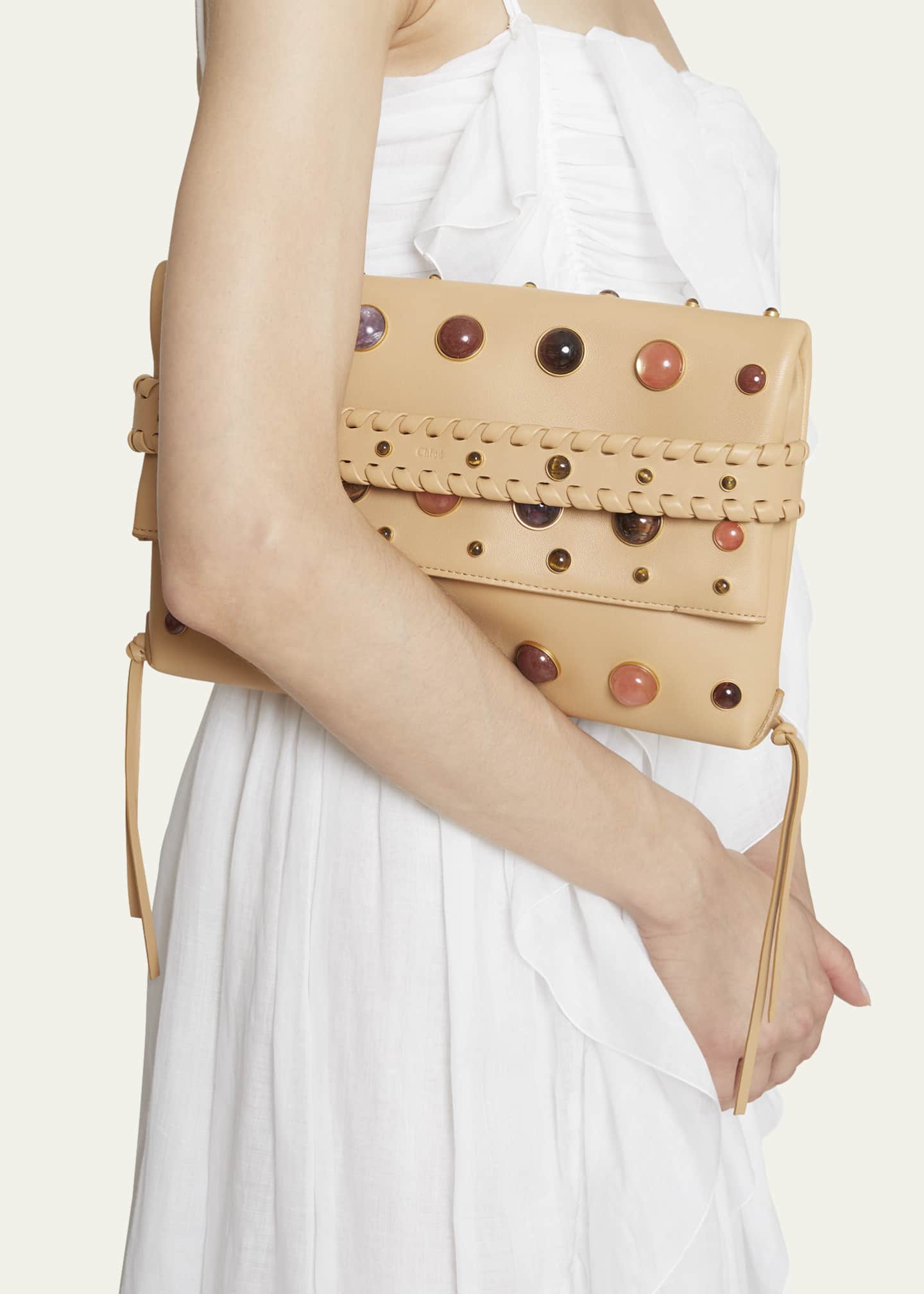 Chloe Mony Jewel Fold-Over Leather Clutch Bag - Bergdorf Goodman