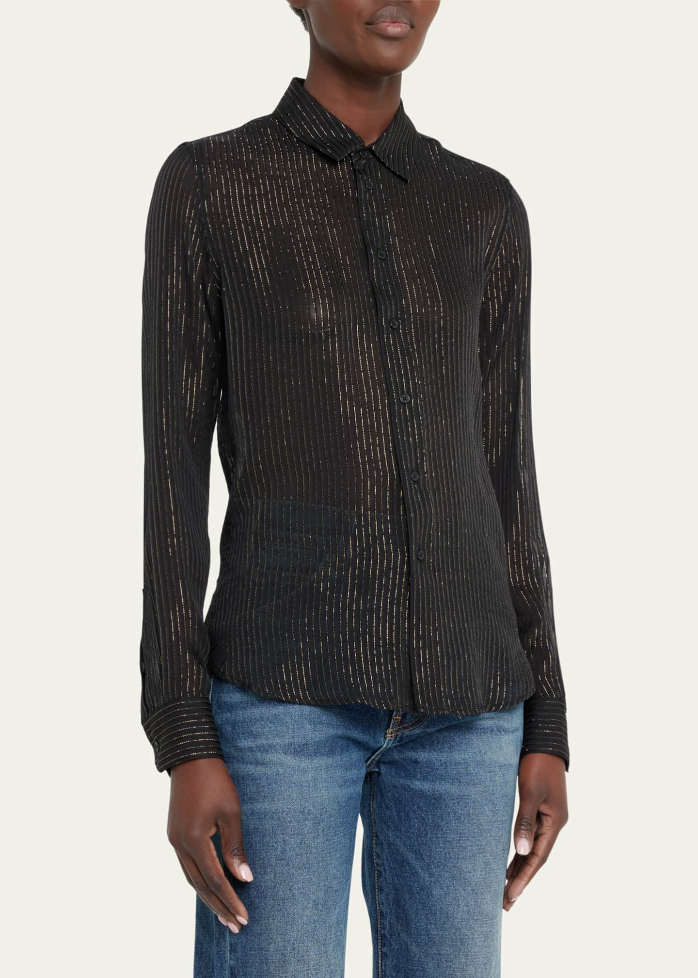 Nili Lotan Gaia Metallic Stripe Slim Button Down Shirt - Bergdorf Goodman
