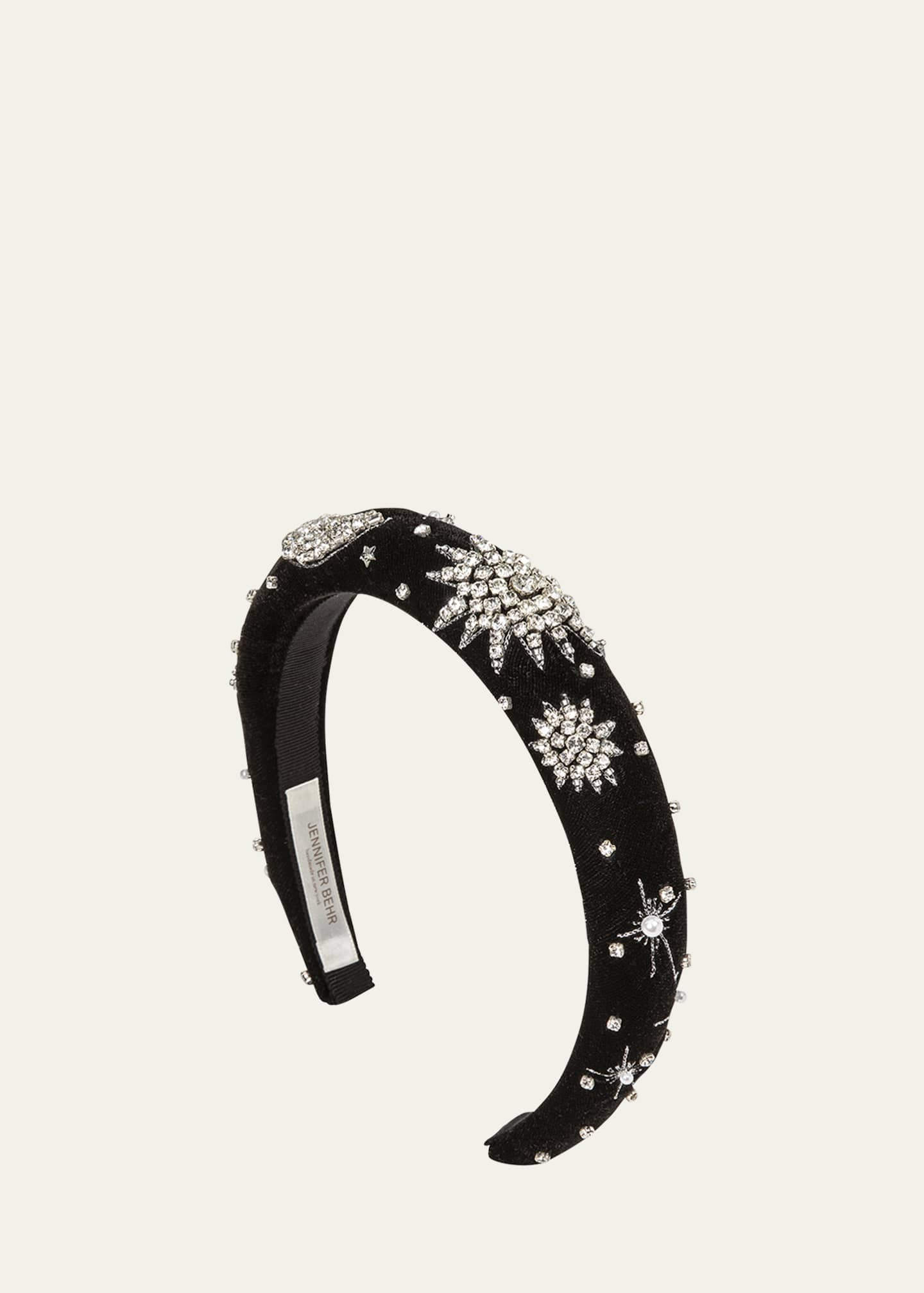Jennifer Behr Halley Embellished Velvet Padded Headband Bergdorf Goodman