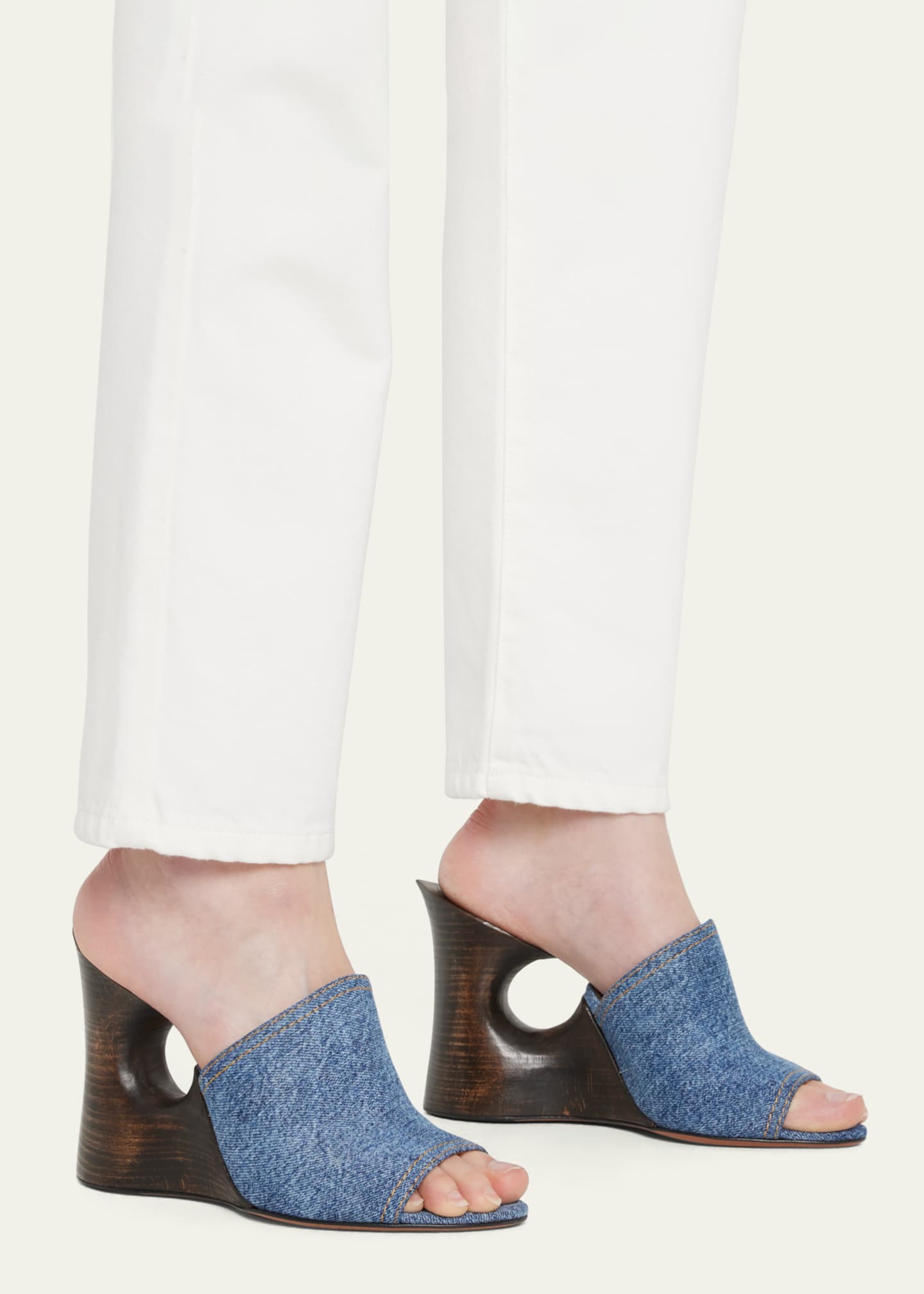 ALAIA Denim Sculpture Wood-Heel Mules - Bergdorf Goodman