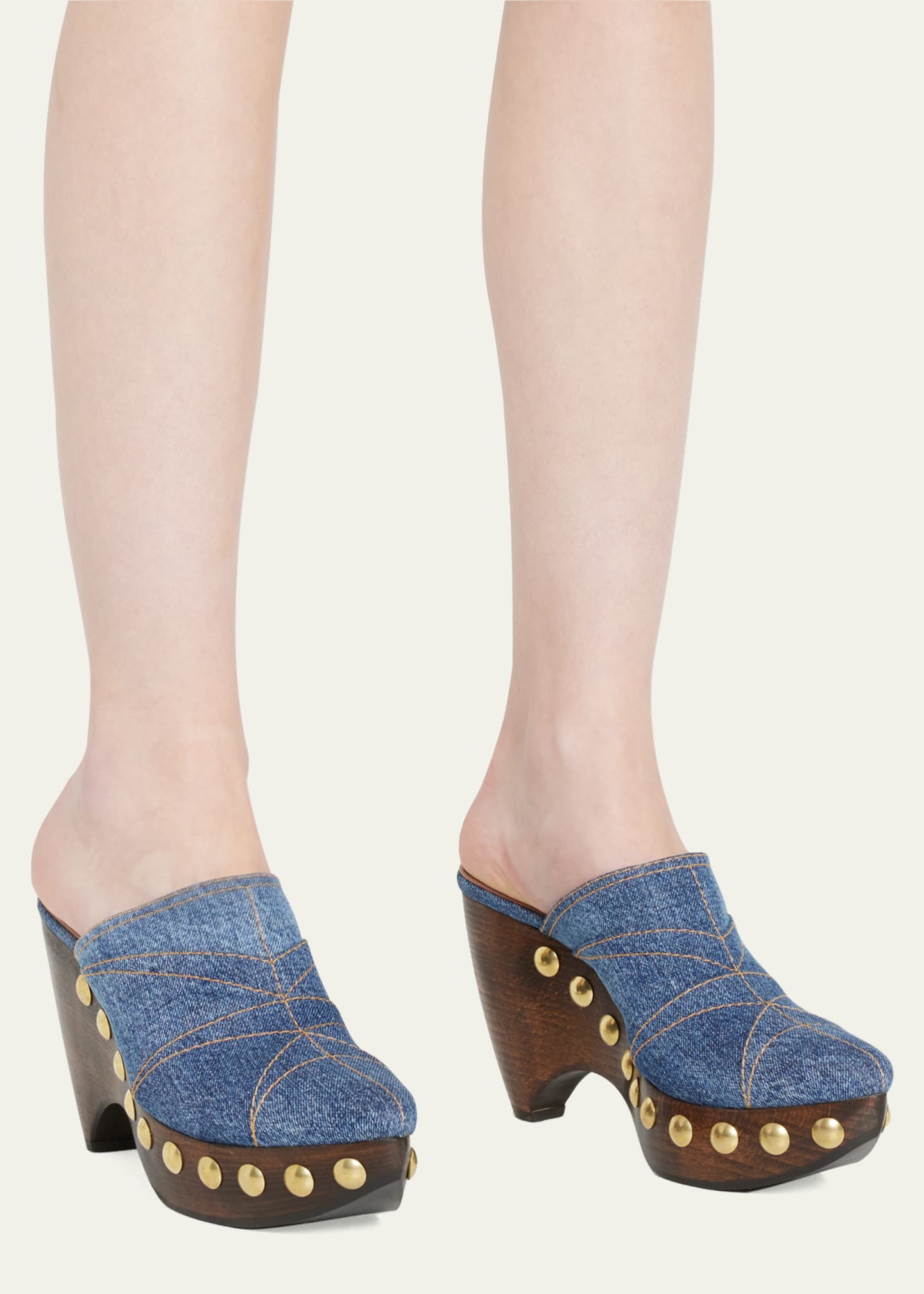 ALAIA Denim Sculpture Wood-Heel Clogs - Bergdorf Goodman