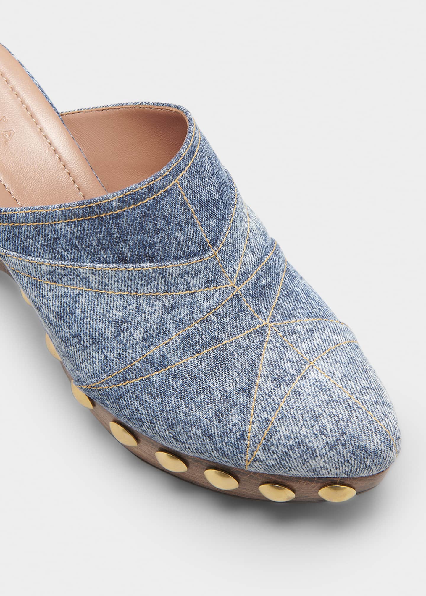 ALAIA Denim Sculpture Wood-Heel Clogs - Bergdorf Goodman