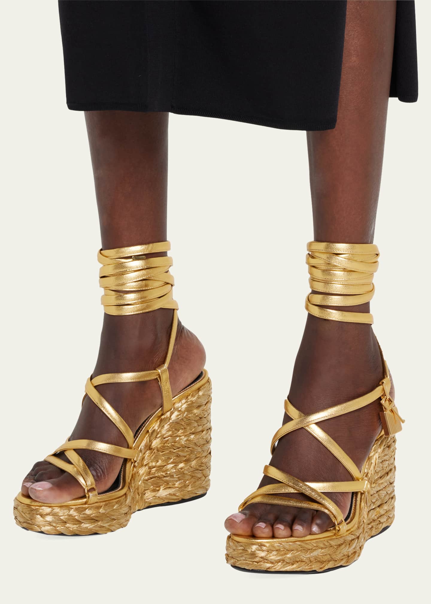 Tom Ford Metallic Rope Ankle Wrap Platform Sandals Bergdorf Goodman