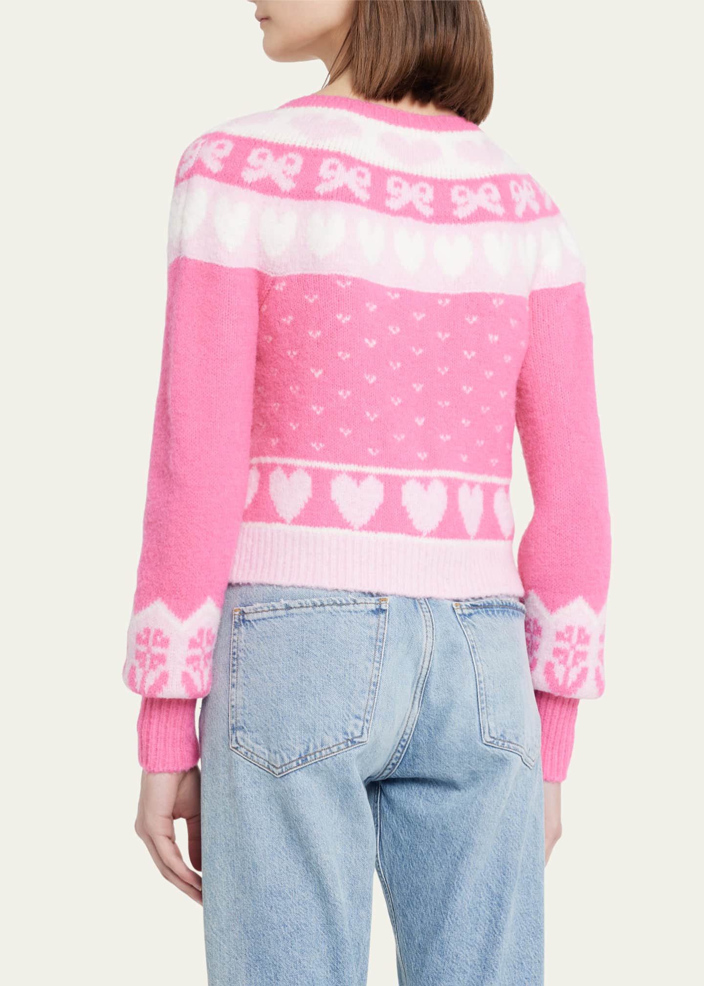 LoveShackFancy Dimples Heart Jacquard Cropped Cardigan - Bergdorf Goodman