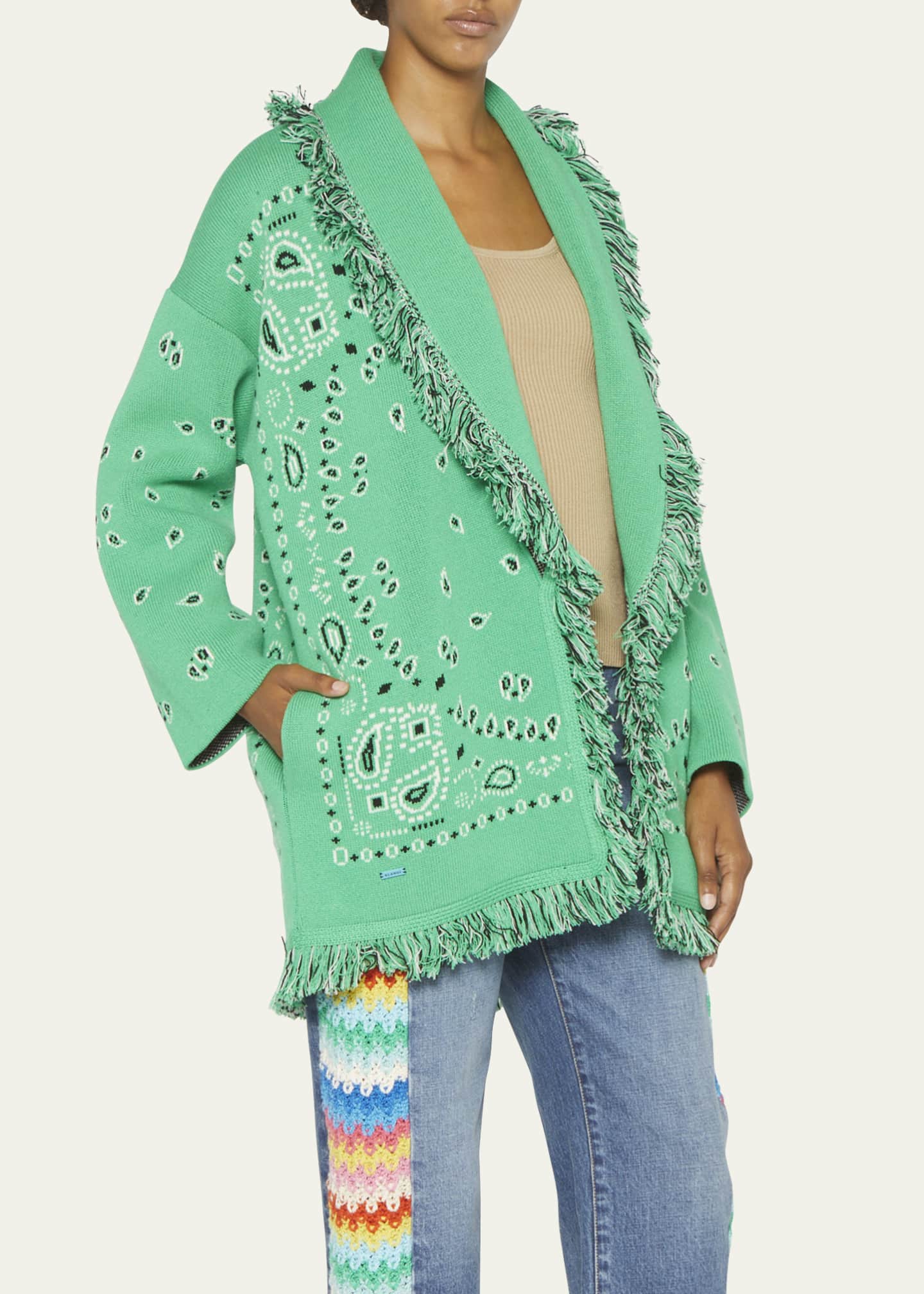Alanui Jacquard Bandana Fringe Belted Cardigan - Bergdorf Goodman