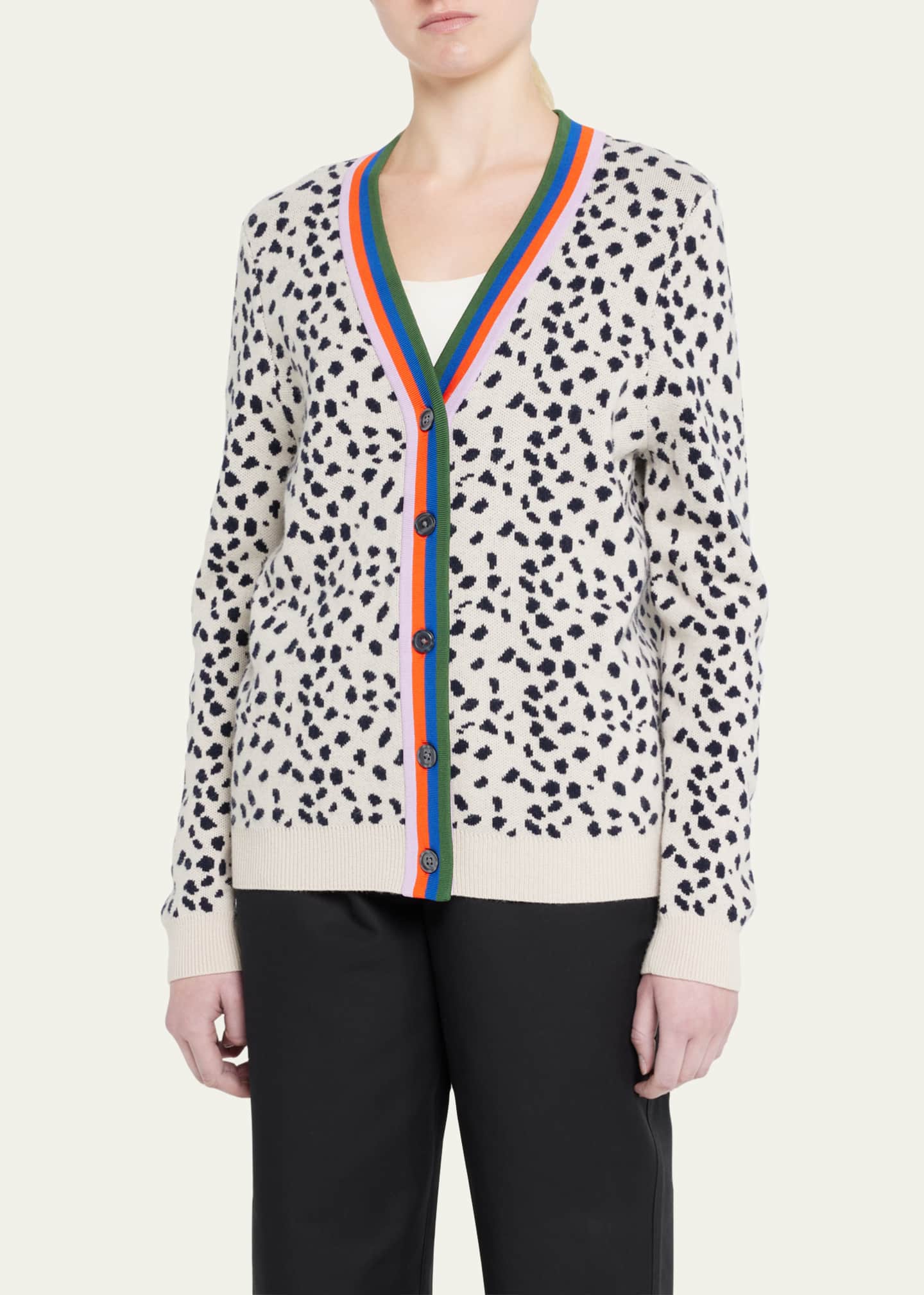 Kule The Cheetah Ribbed-Trim Intarsia Cardigan - Bergdorf Goodman