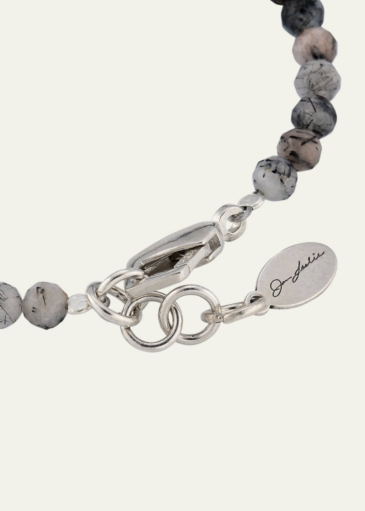 Jan Leslie Men's Rutliated Quartz Beaded Bracelet with Grey Pearl ...