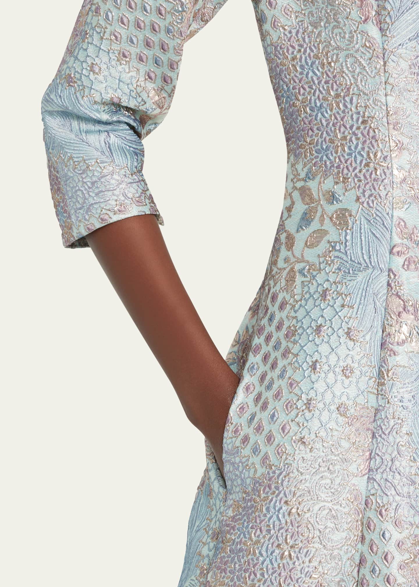 Rickie Freeman for Teri Jon 3/4-Sleeve Metallic Jacquard Midi Dress ...