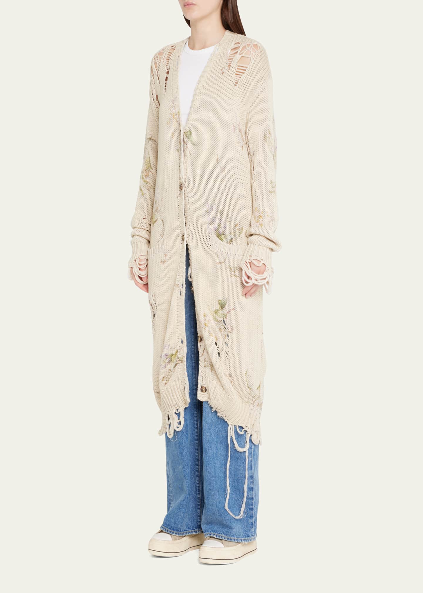 R13 Distressed Long Floral Cardigan - Bergdorf Goodman