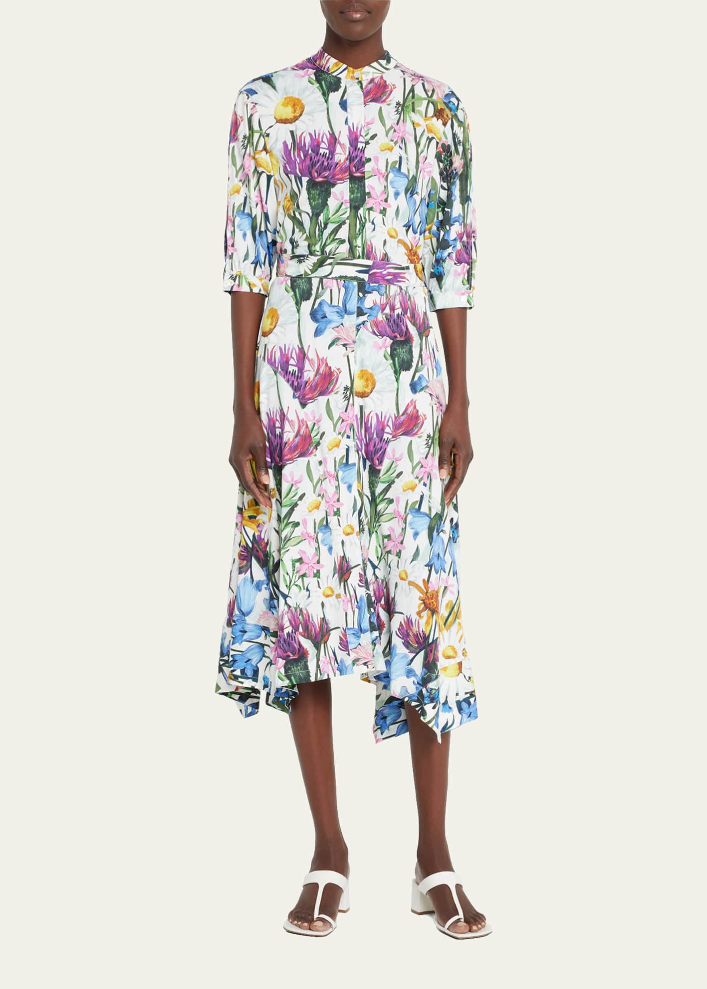 Stella McCartney Floral-Print Elbow-Sleeve Midi Shirtdress - Bergdorf ...