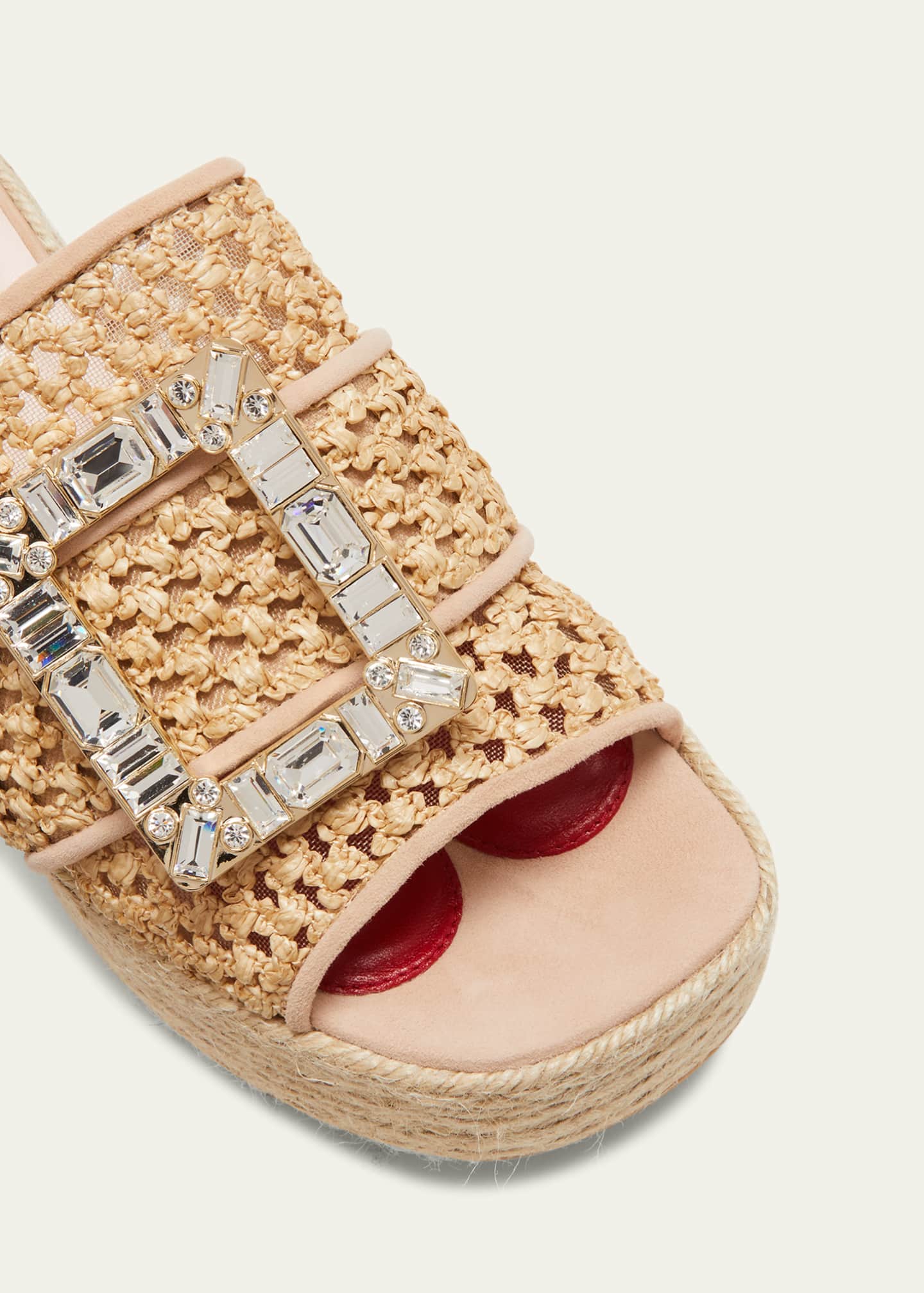Roger Vivier Raffia Crystal-Buckle Platform Espadrilles - Bergdorf Goodman