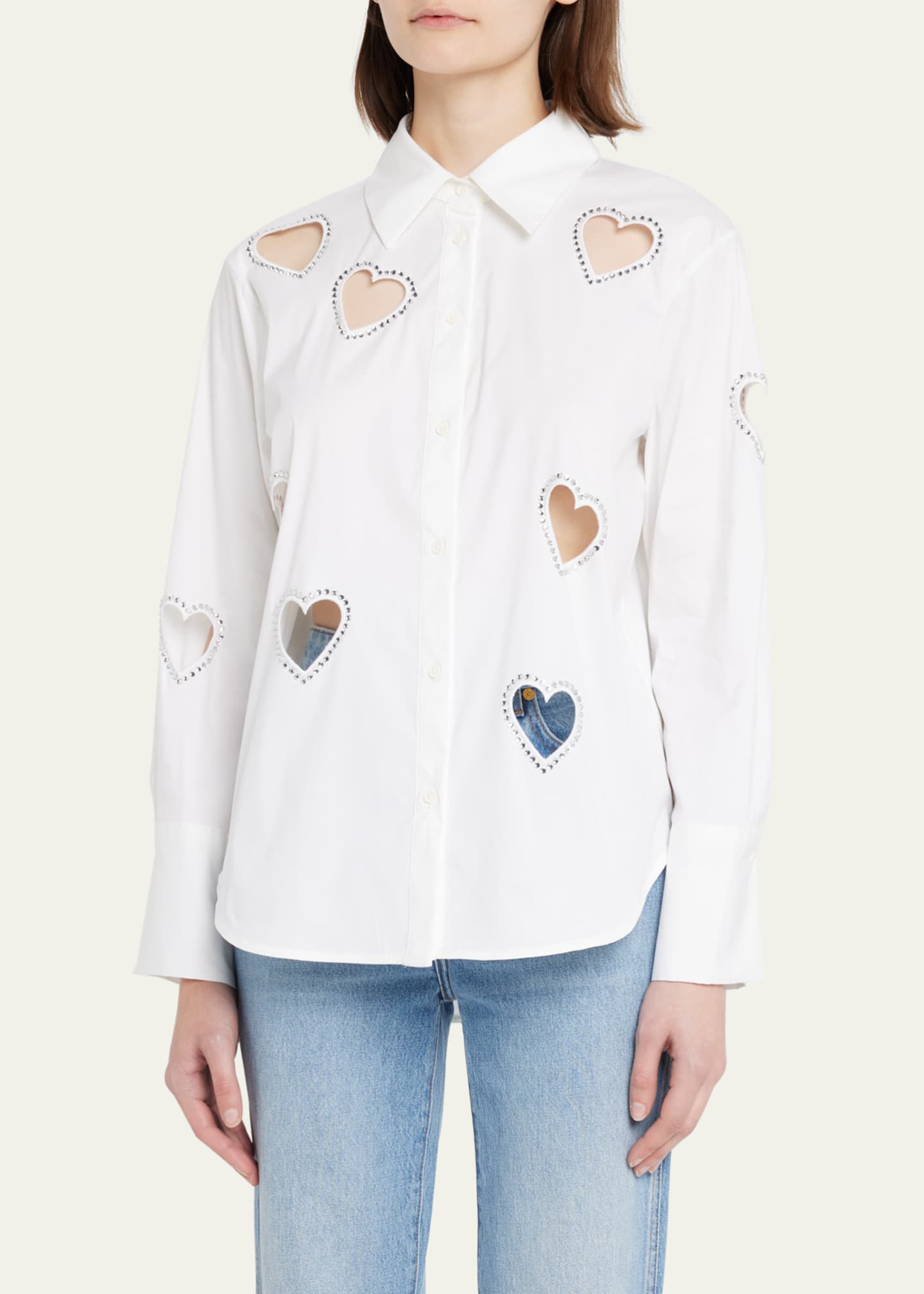 Alice + Olivia Finely Embellished Button-Front Heart Cutout Shirt ...