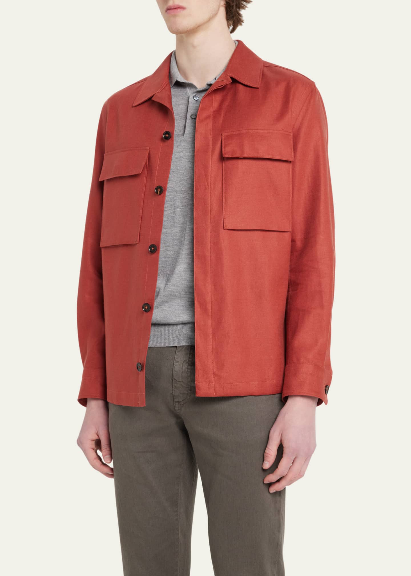 ZEGNA Men's Covered Placket Linen Overshirt - Bergdorf Goodman