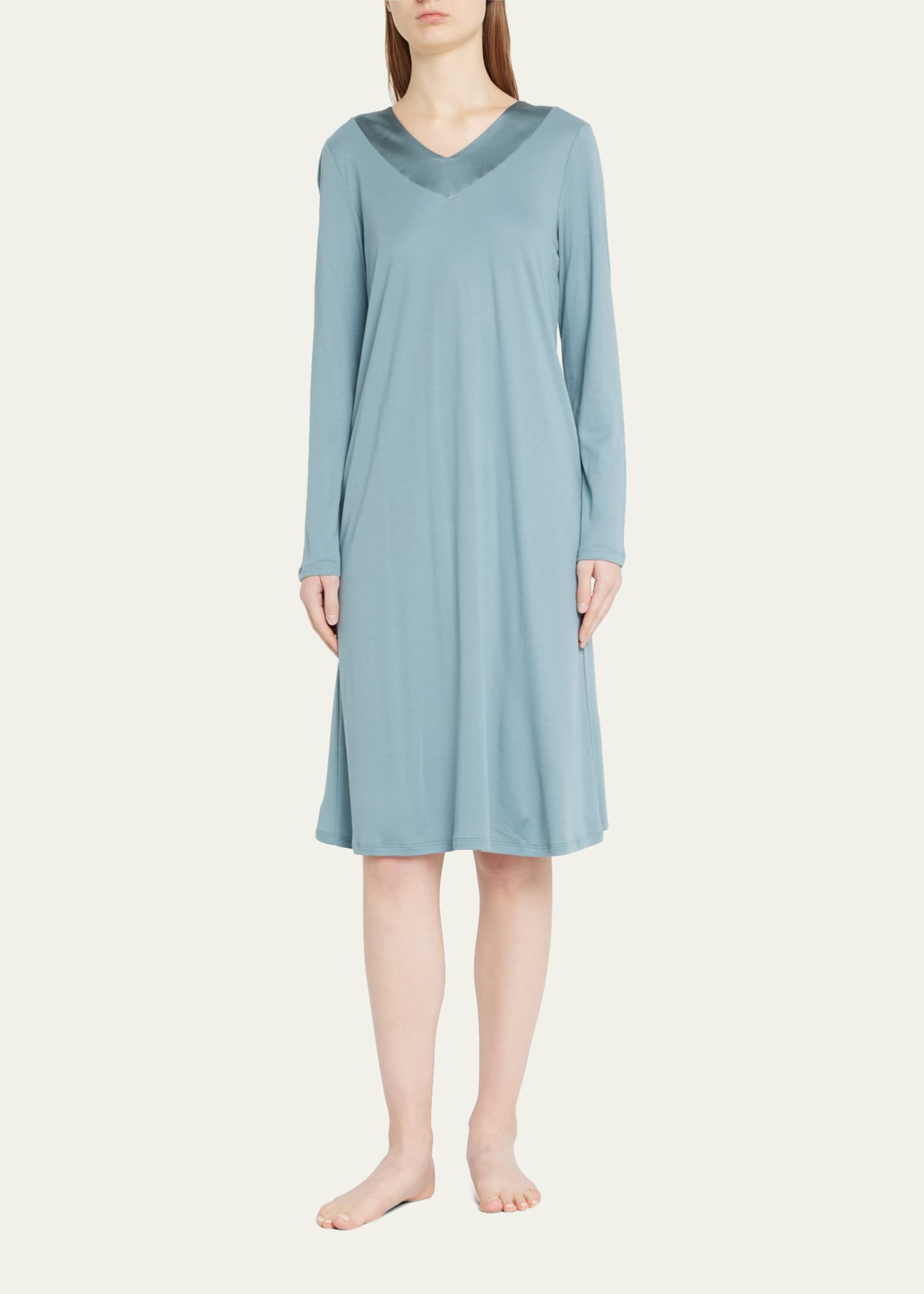Hanro Mira Silk-Trim V-Neck Nightgown - Bergdorf Goodman