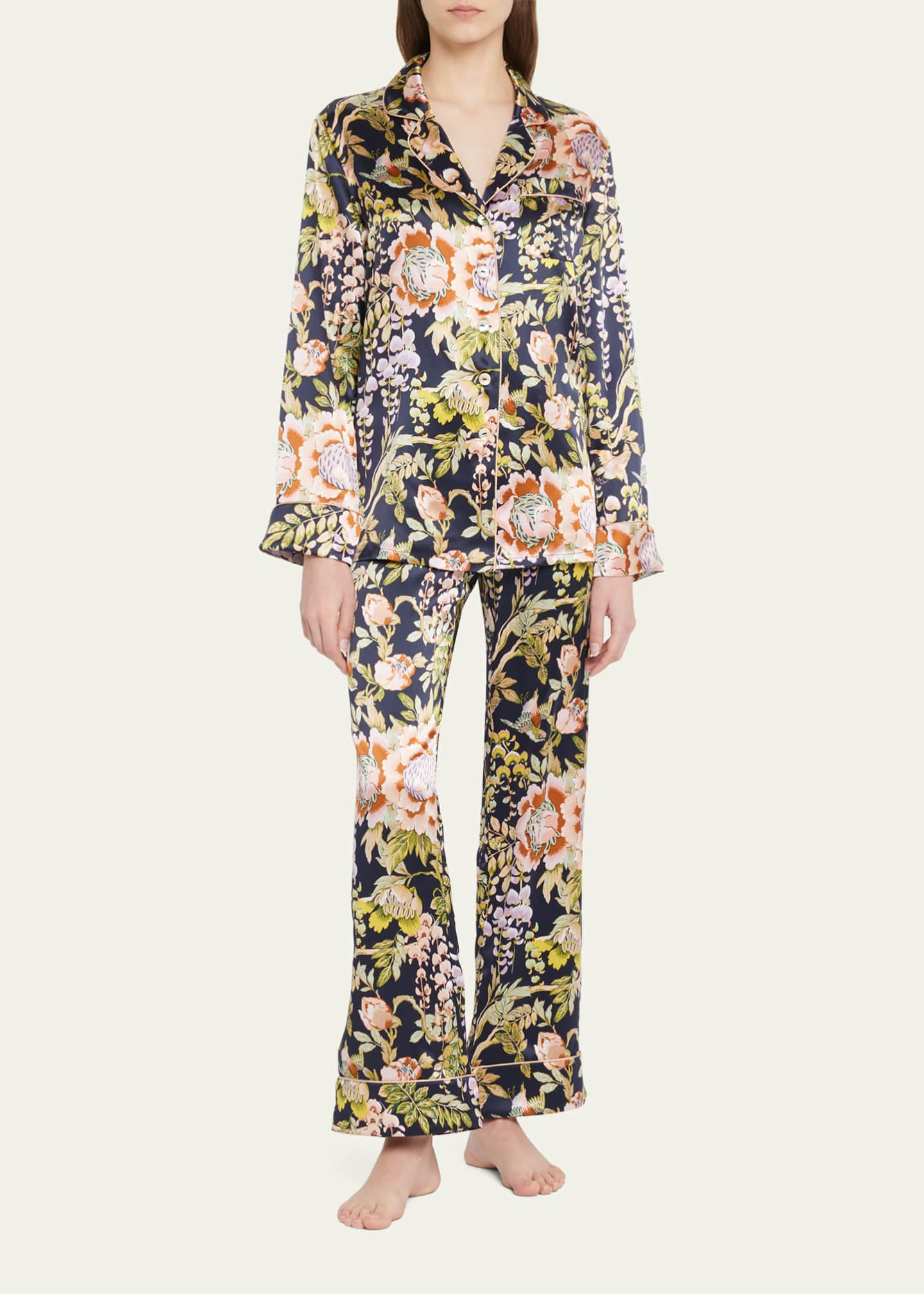 Olivia Von Halle Lila Florens Floral Print Silk Pajama Set Bergdorf