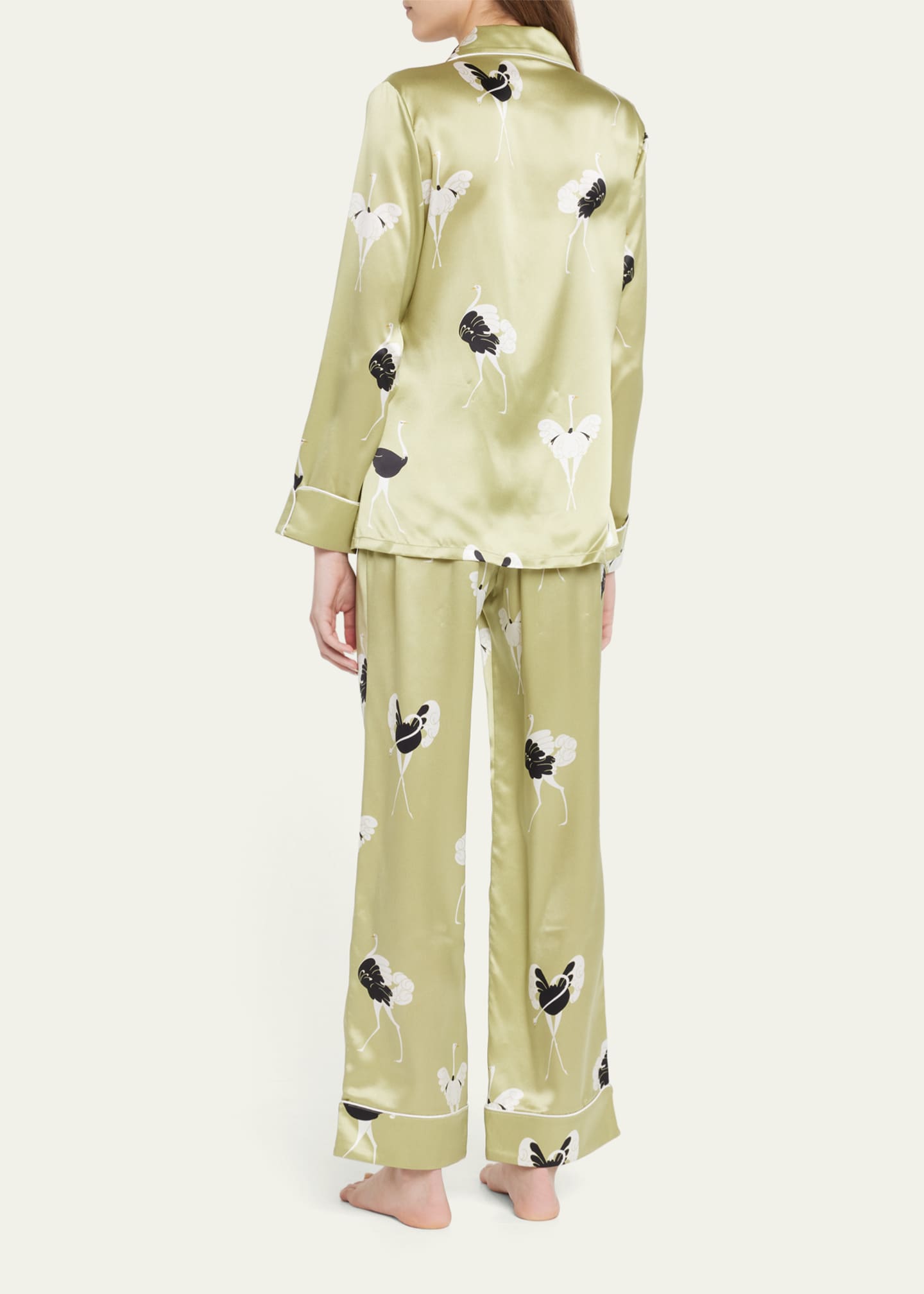 Olivia Von Halle Lila Callisto Ostrich Print Silk Pajama Set Bergdorf
