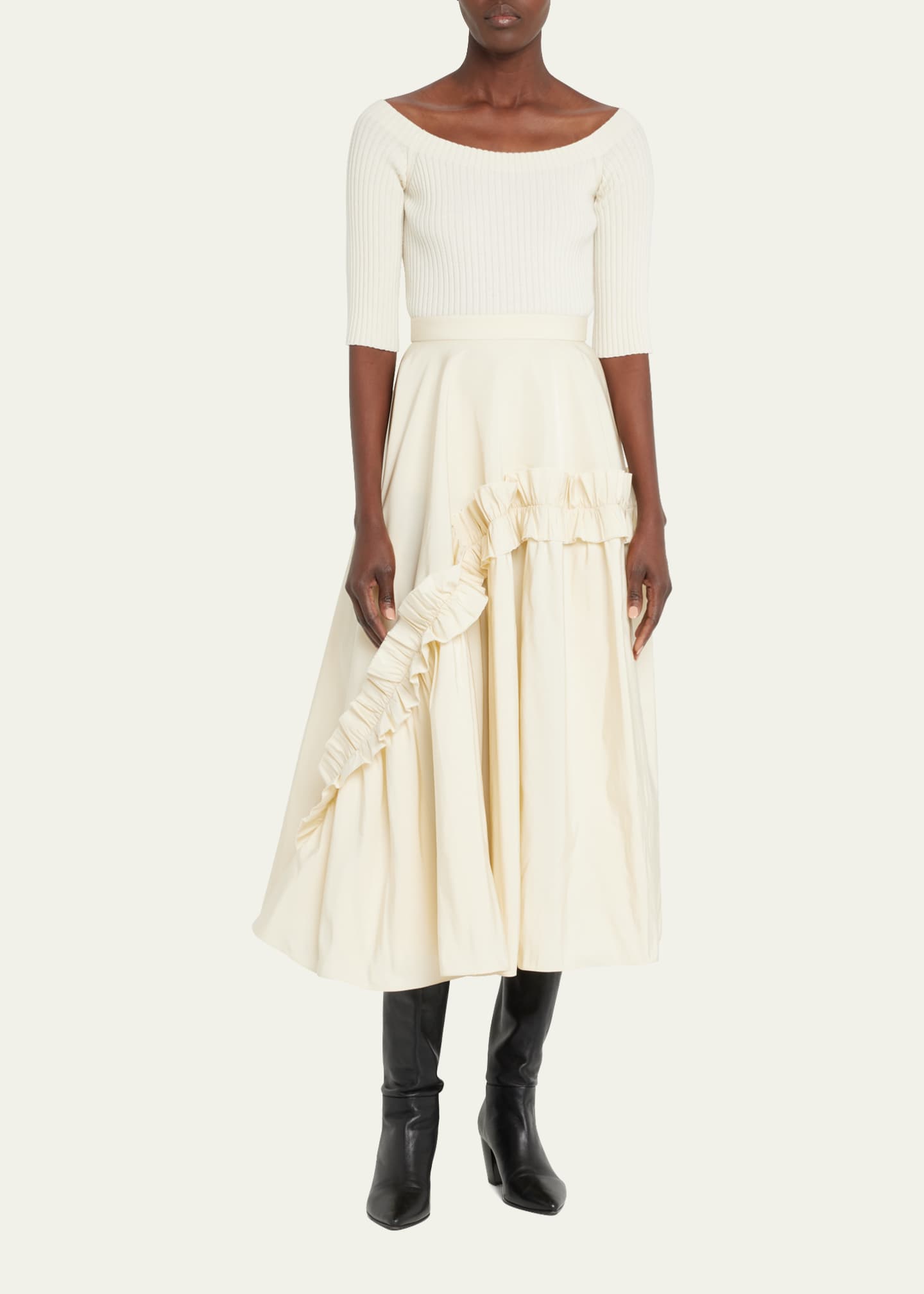 Alexander McQueen Circle-Cut Midi Skirt w/ Ruffle Detail - Bergdorf Goodman