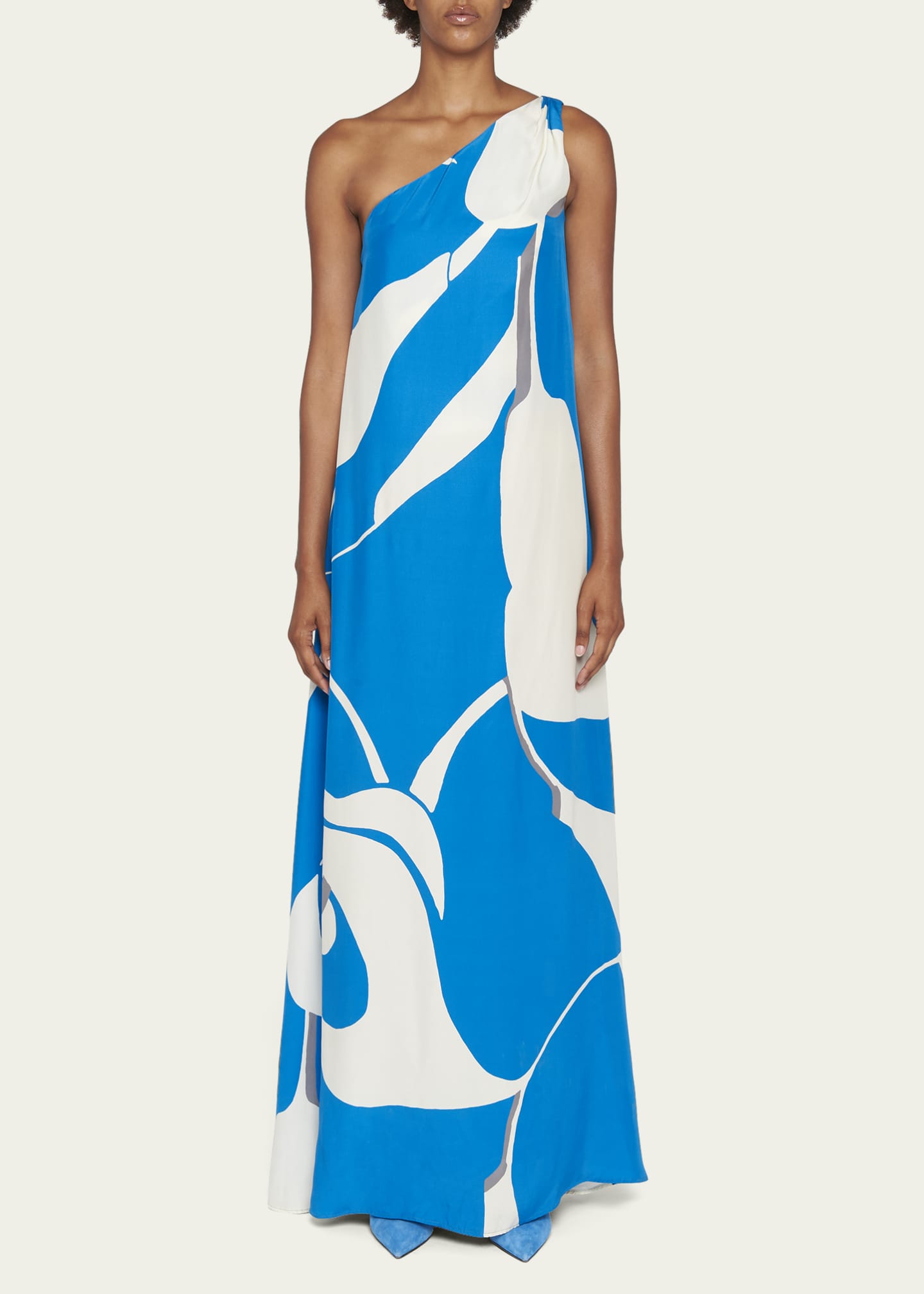 Kiton Abstract-Print One-Shoulder Silk Maxi Dress - Bergdorf Goodman