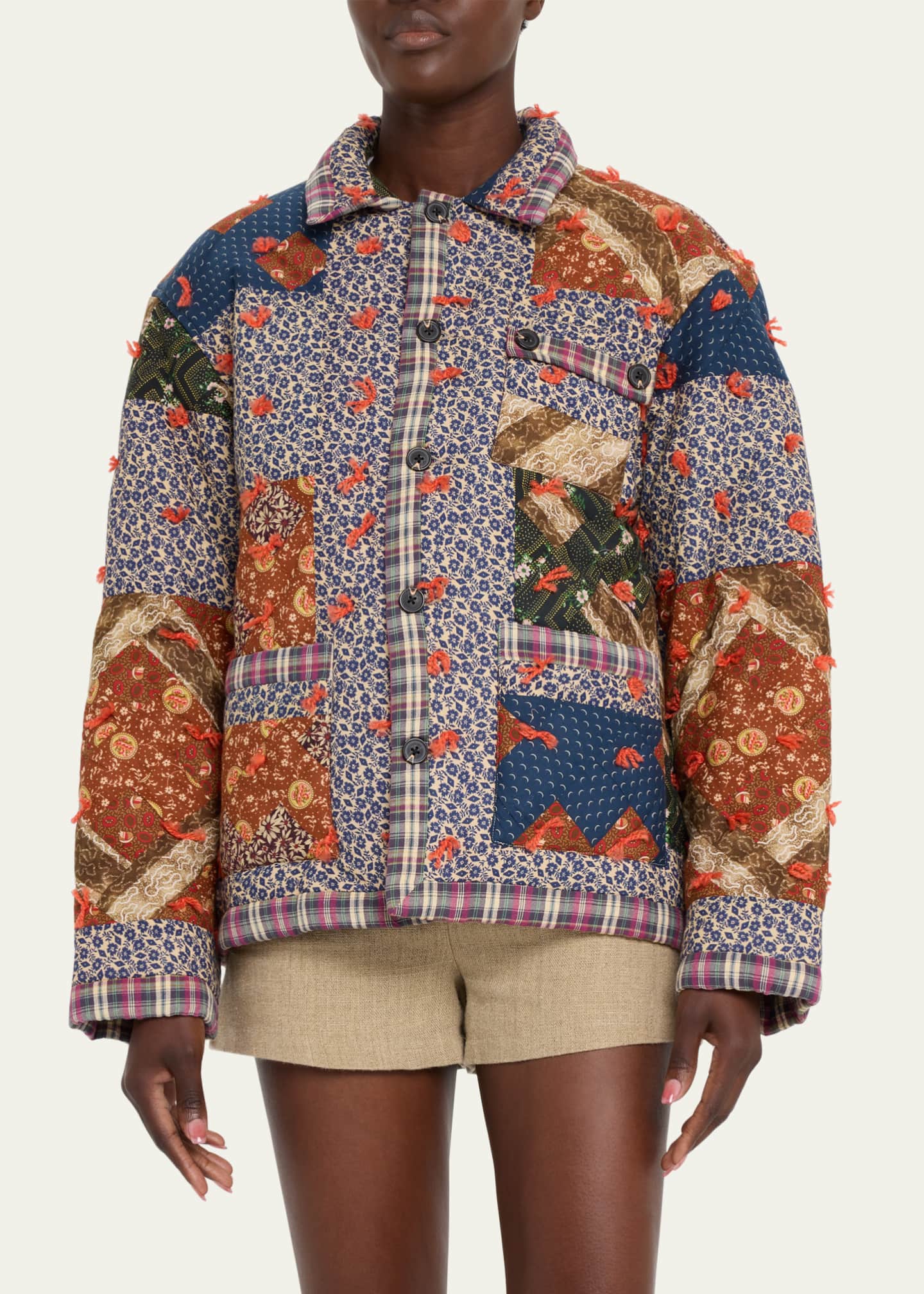 Bode Criss Cross Mix-Print Quilt Jacket - Bergdorf Goodman