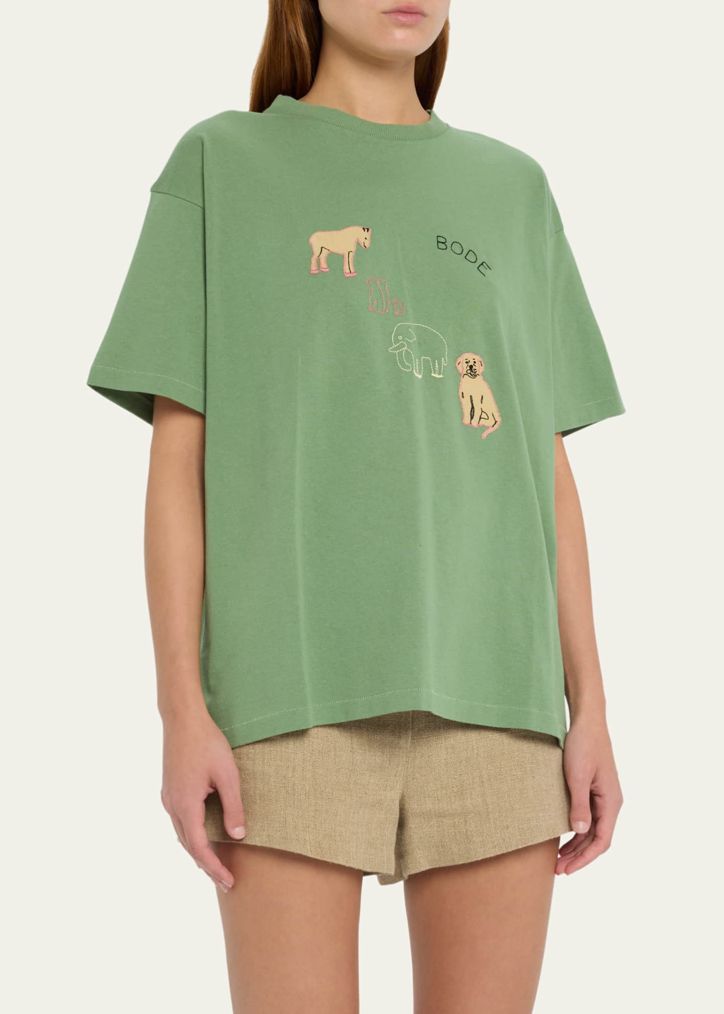 Bode Tiny Zoo Embroidered Cotton T-Shirt - Bergdorf Goodman