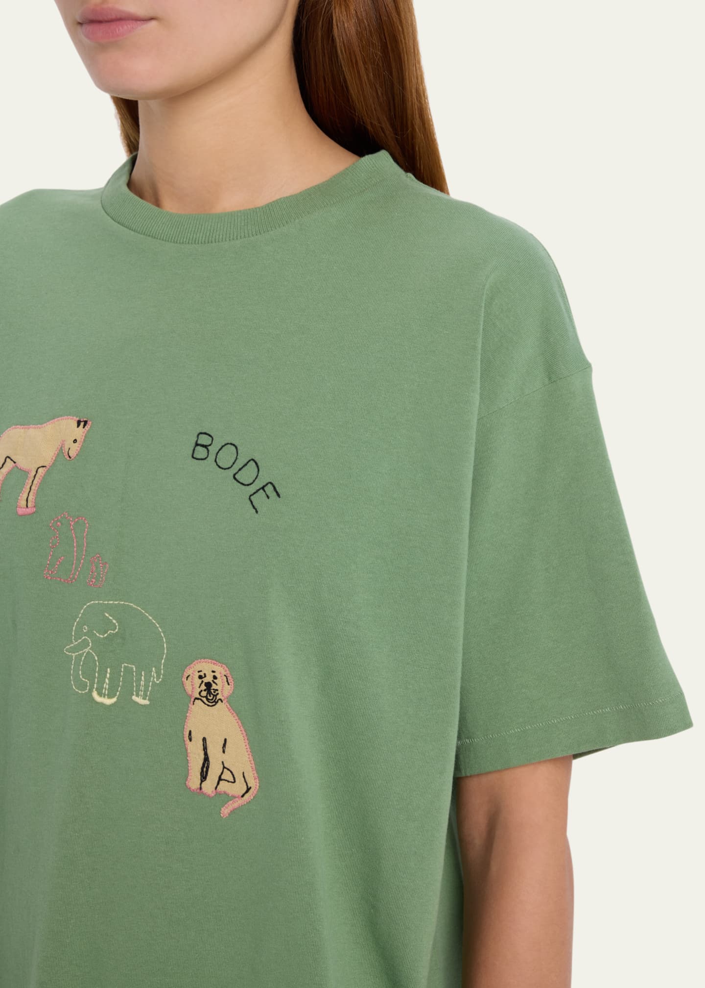 Bode Tiny Zoo Embroidered Cotton T-Shirt - Bergdorf Goodman