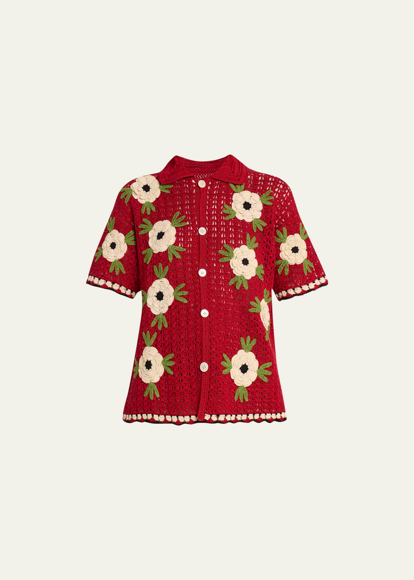 Bode Winchester Rose Crochet Shirt - Bergdorf Goodman