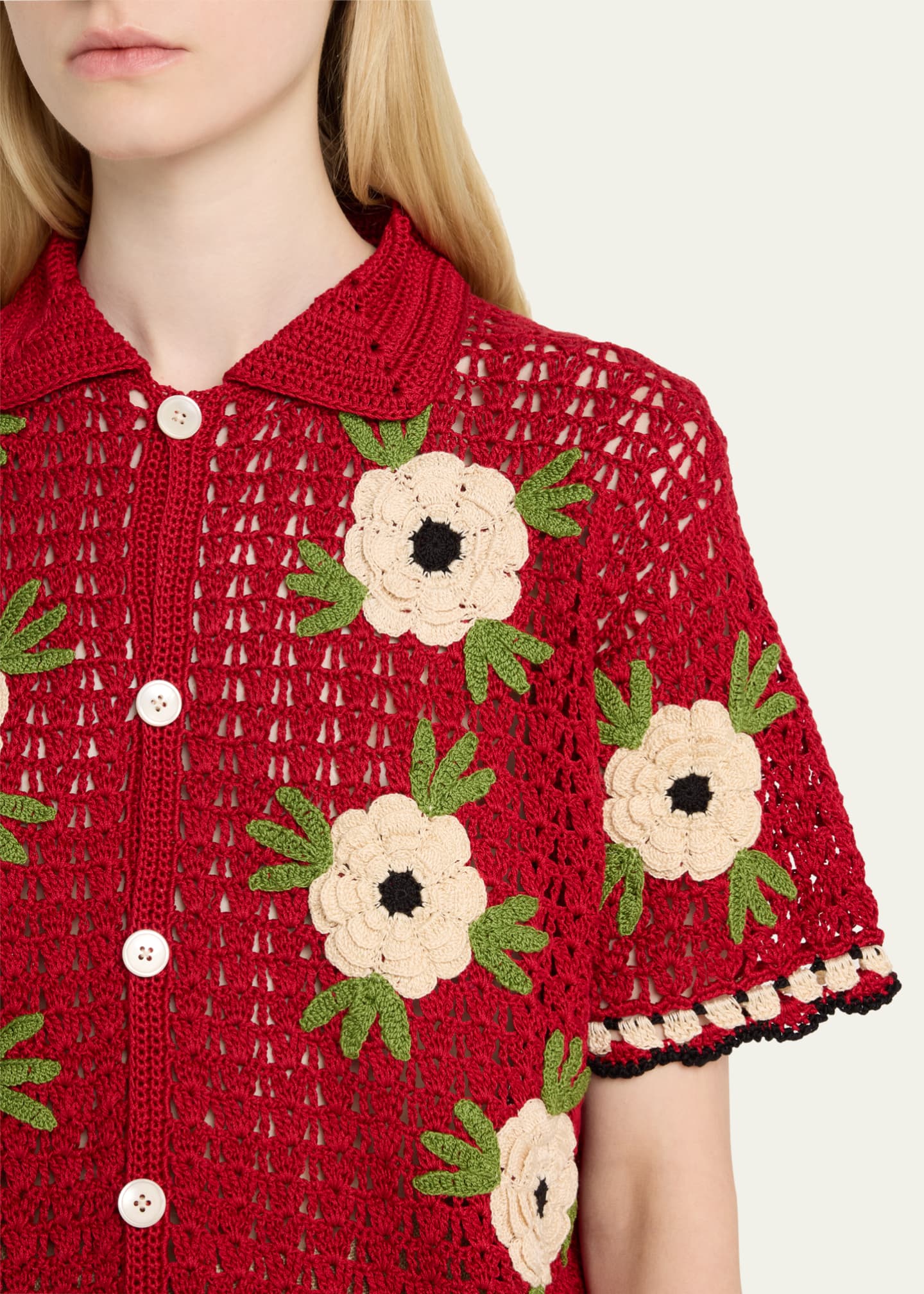 Bode Winchester Rose Crochet Shirt - Bergdorf Goodman