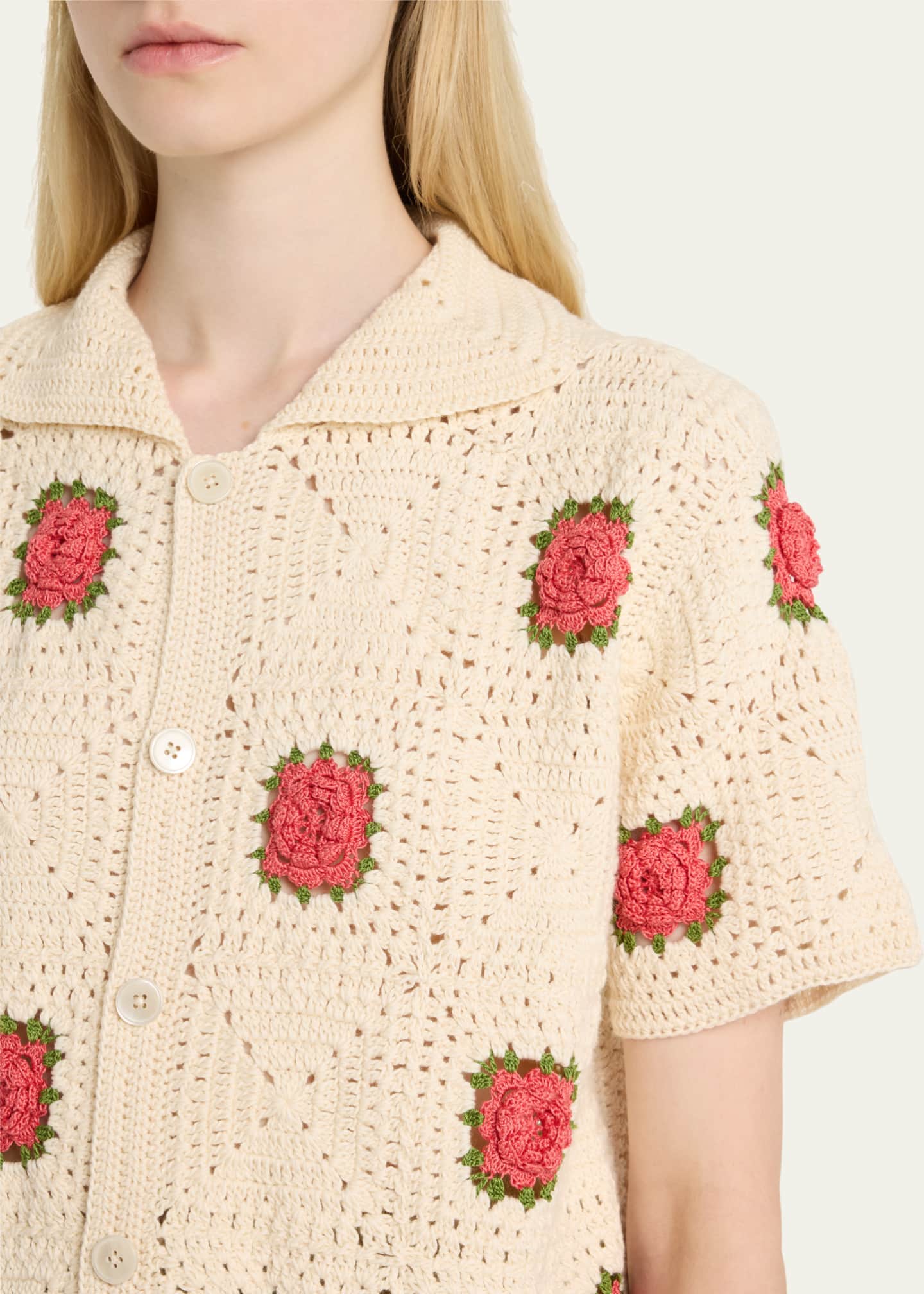 Bode Rosette Crochet Shirt - Bergdorf Goodman