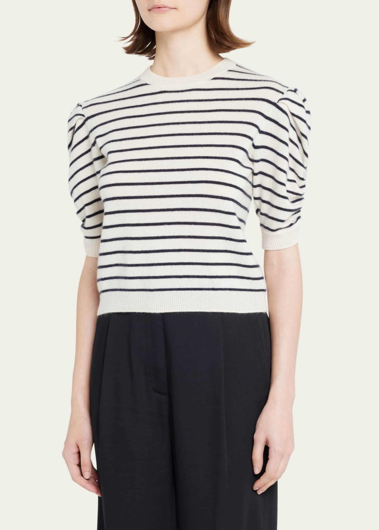 FRAME Stripe Ruched Sleeve Sweater - Bergdorf Goodman