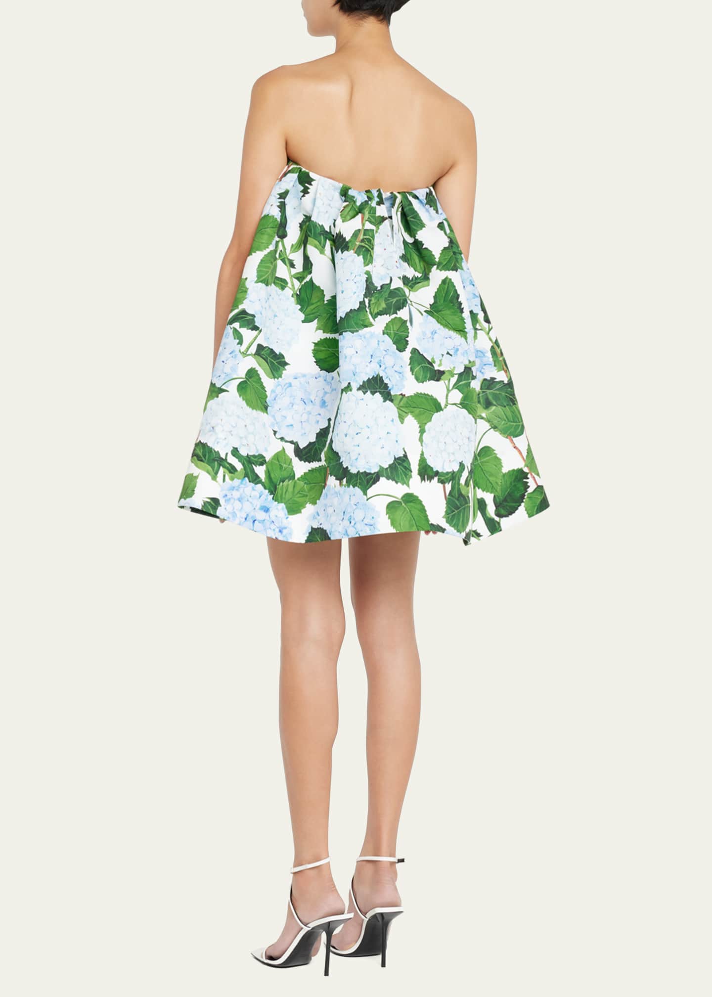 Oscar de la Renta Hydrangea-Print Watteau Back Faille Mini Dress ...
