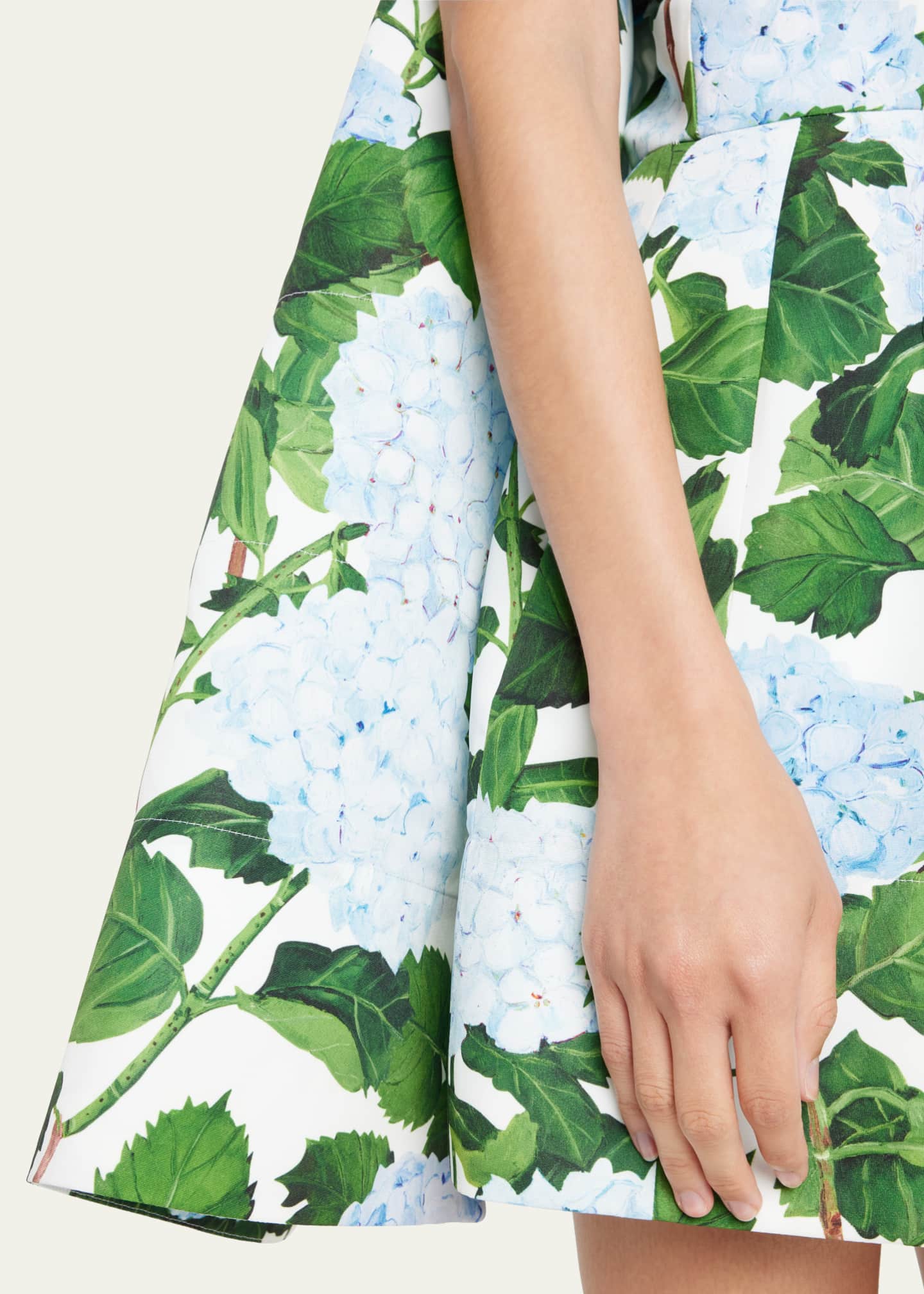 Oscar de la Renta Hydrangea-Print Watteau Back Faille Mini Dress ...