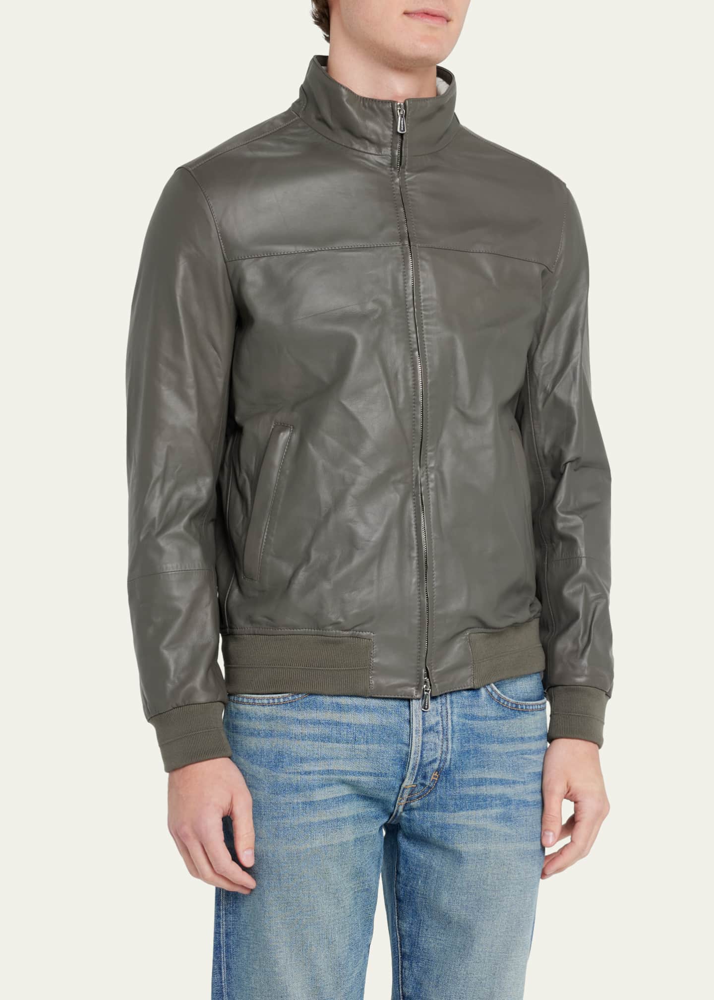 Mandelli Men's Leather Full-Zip Bomber Jacket - Bergdorf Goodman