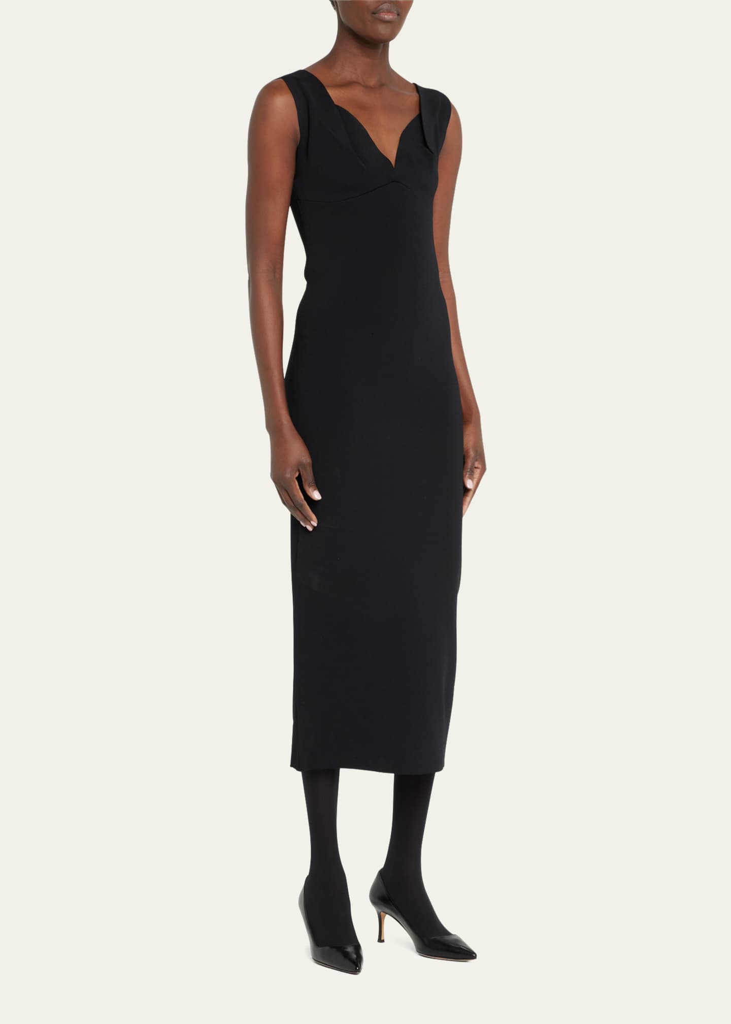 Roland Mouret Pleated Bust Empire-Waist Knit Midi Dress - Bergdorf Goodman