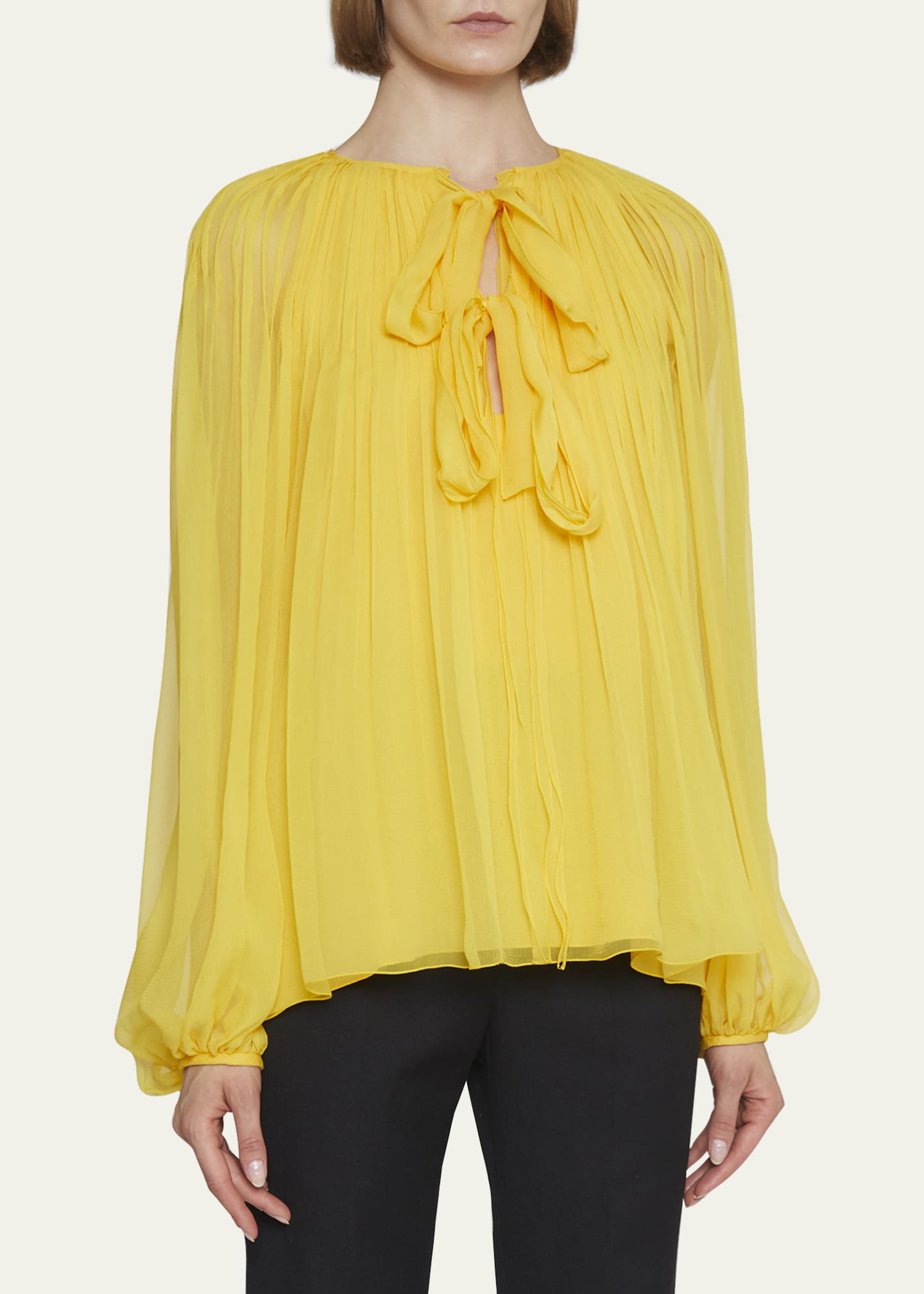 Chloe Pleated Self Tie Silk Blouse Bergdorf Goodman