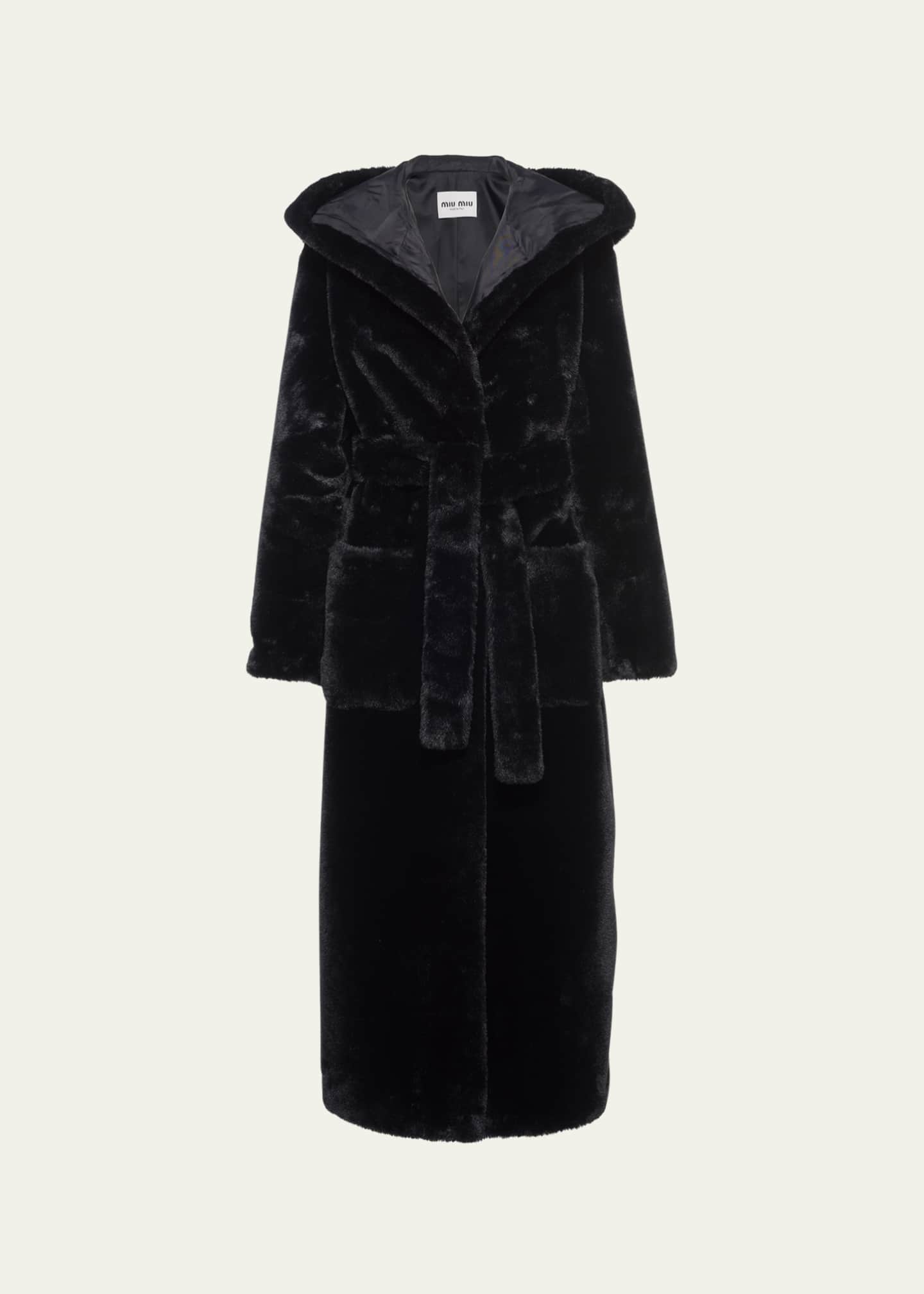 Miu Miu Long Faux Fur Hooded Coat with Self-Tie - Bergdorf Goodman