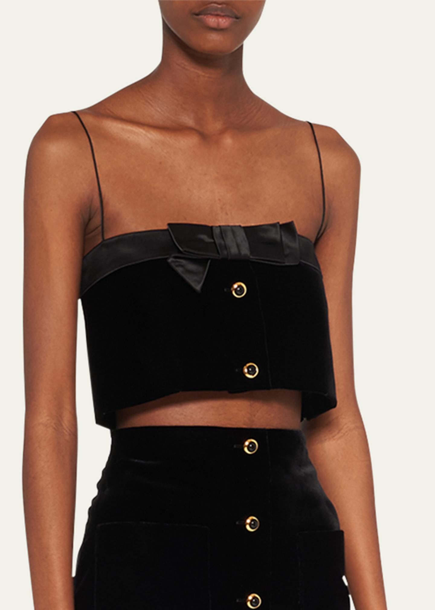 Miu Miu Velvet Satin Bow Crop Top - Bergdorf Goodman