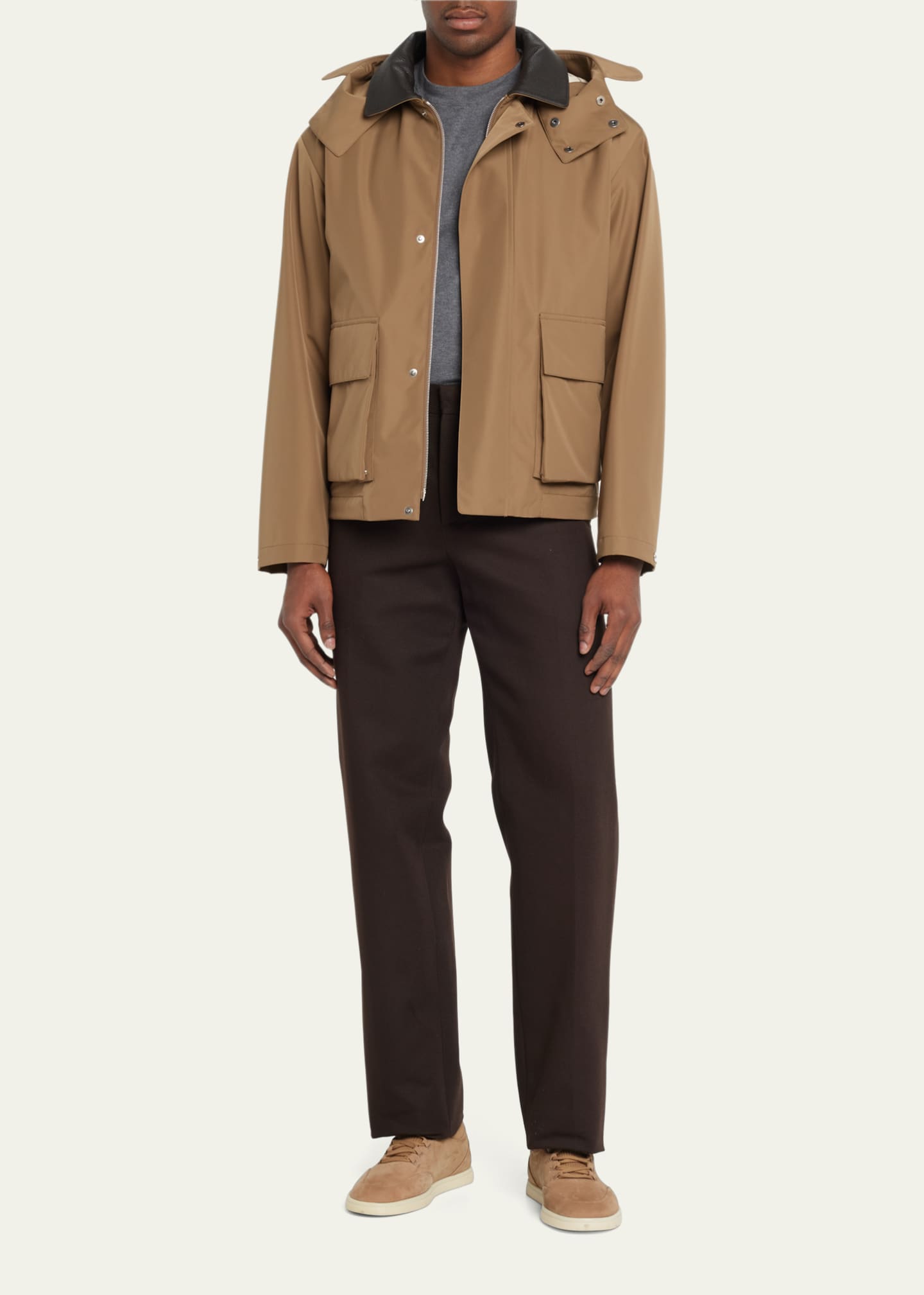 Loro Piana Men's Horsey Utility Jacket with Leather Trim - Bergdorf Goodman