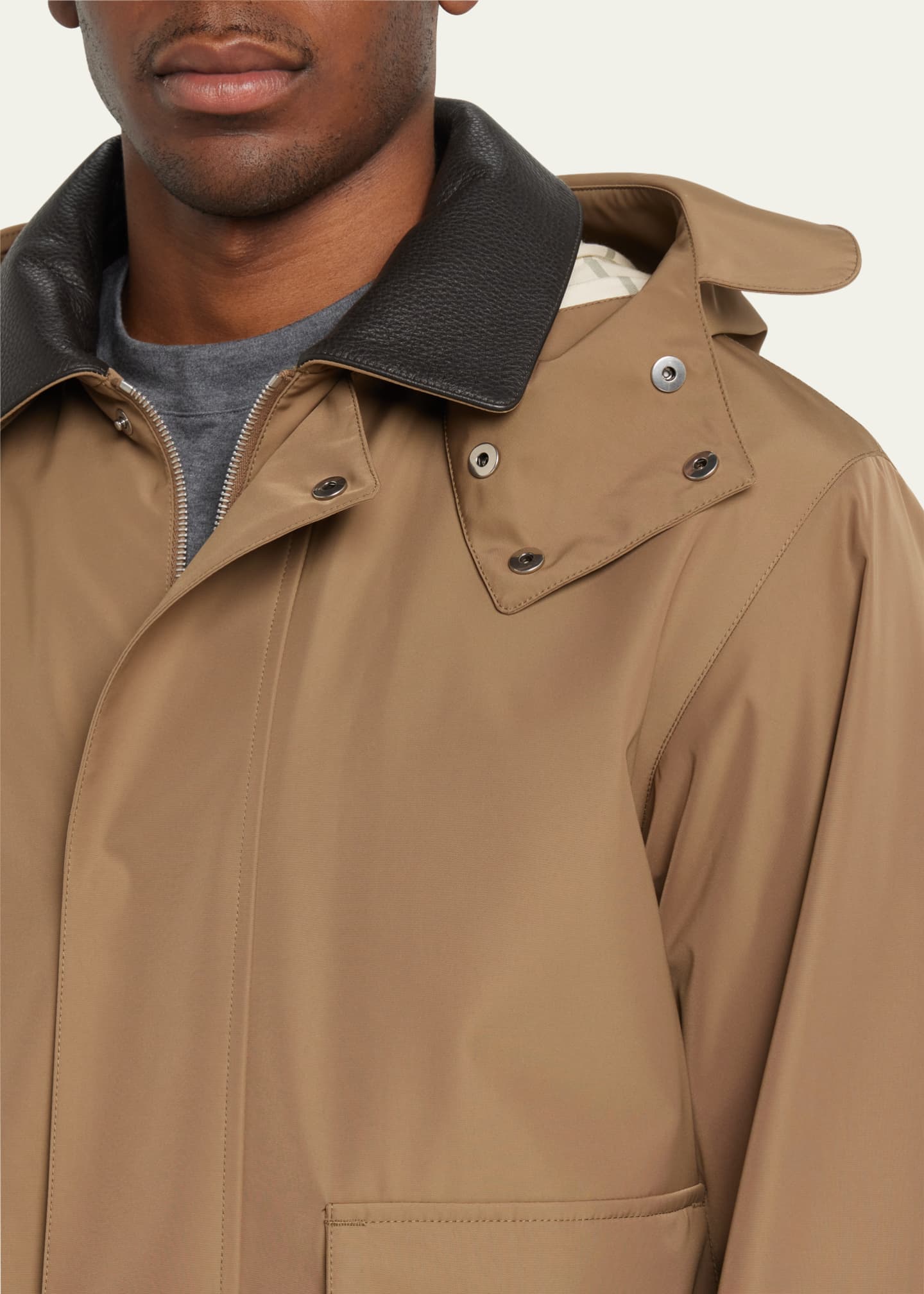Loro Piana Men's Horsey Utility Jacket with Leather Trim - Bergdorf Goodman