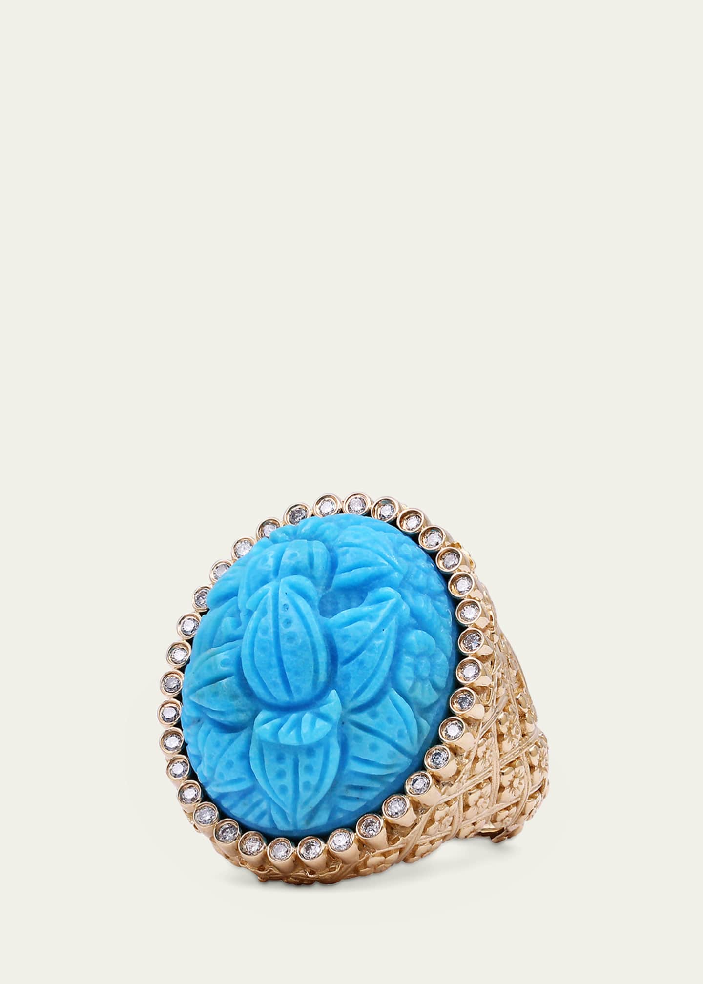 Stephen Dweck Hand-Carved Turquoise and Diamond Ring in 18K Gold - Bergdorf Goodman