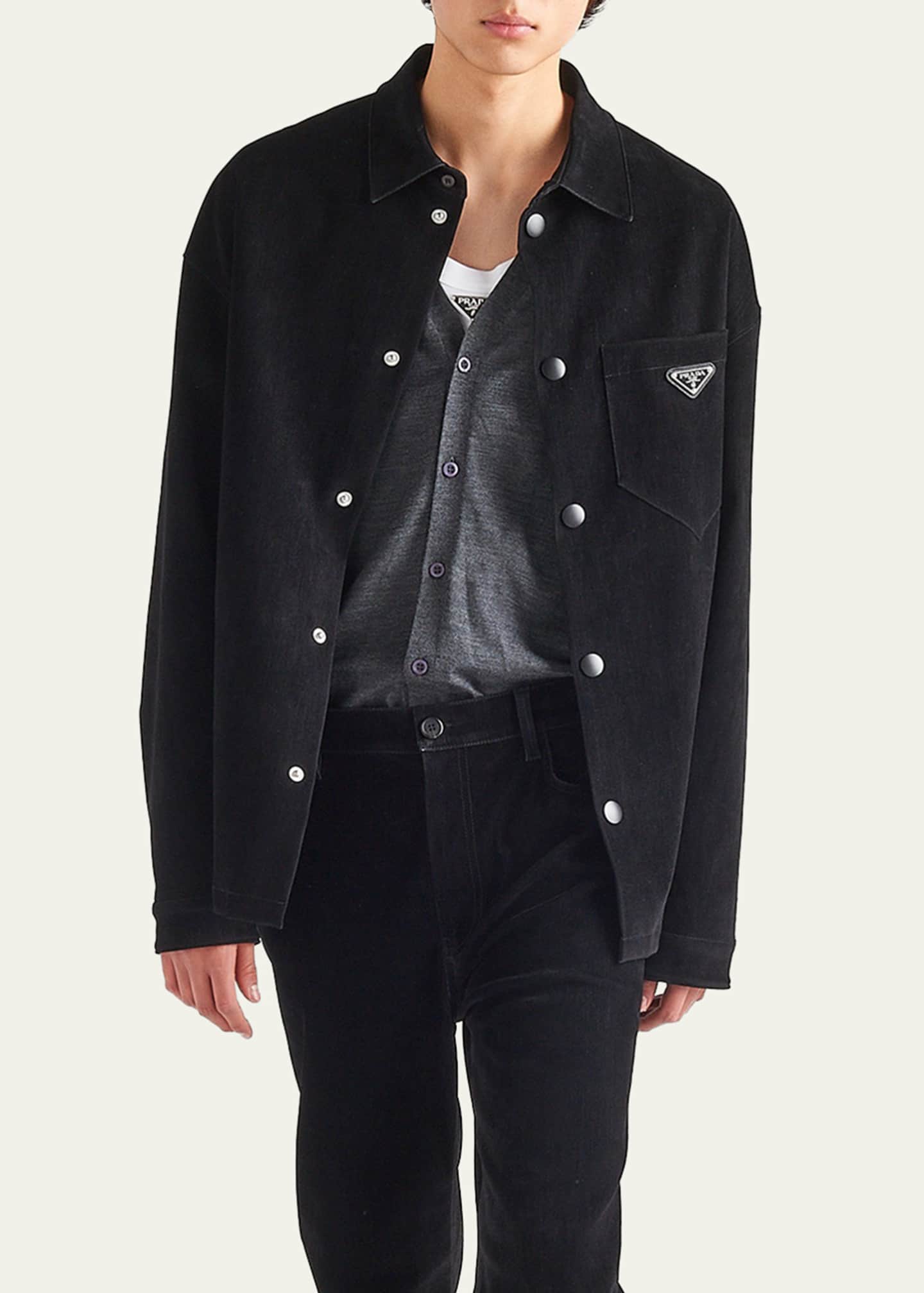Prada Men's Velvet Denim Snap-Front Shirt - Bergdorf Goodman