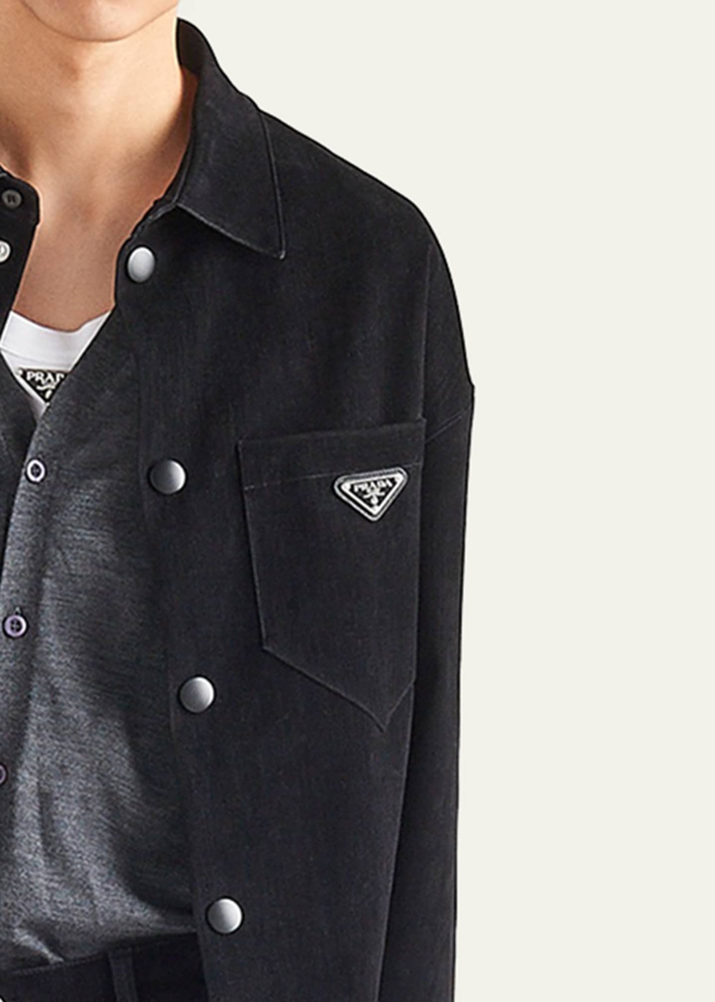 Prada Men's Velvet Denim Snap-Front Shirt - Bergdorf Goodman