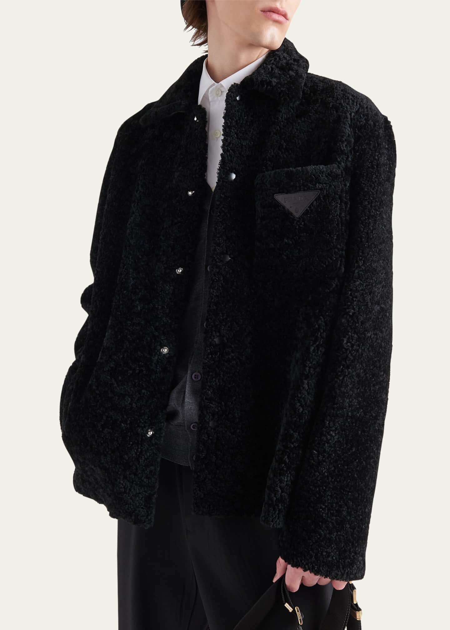Prada Men's Shearling Snap-Front Jacket - Bergdorf Goodman