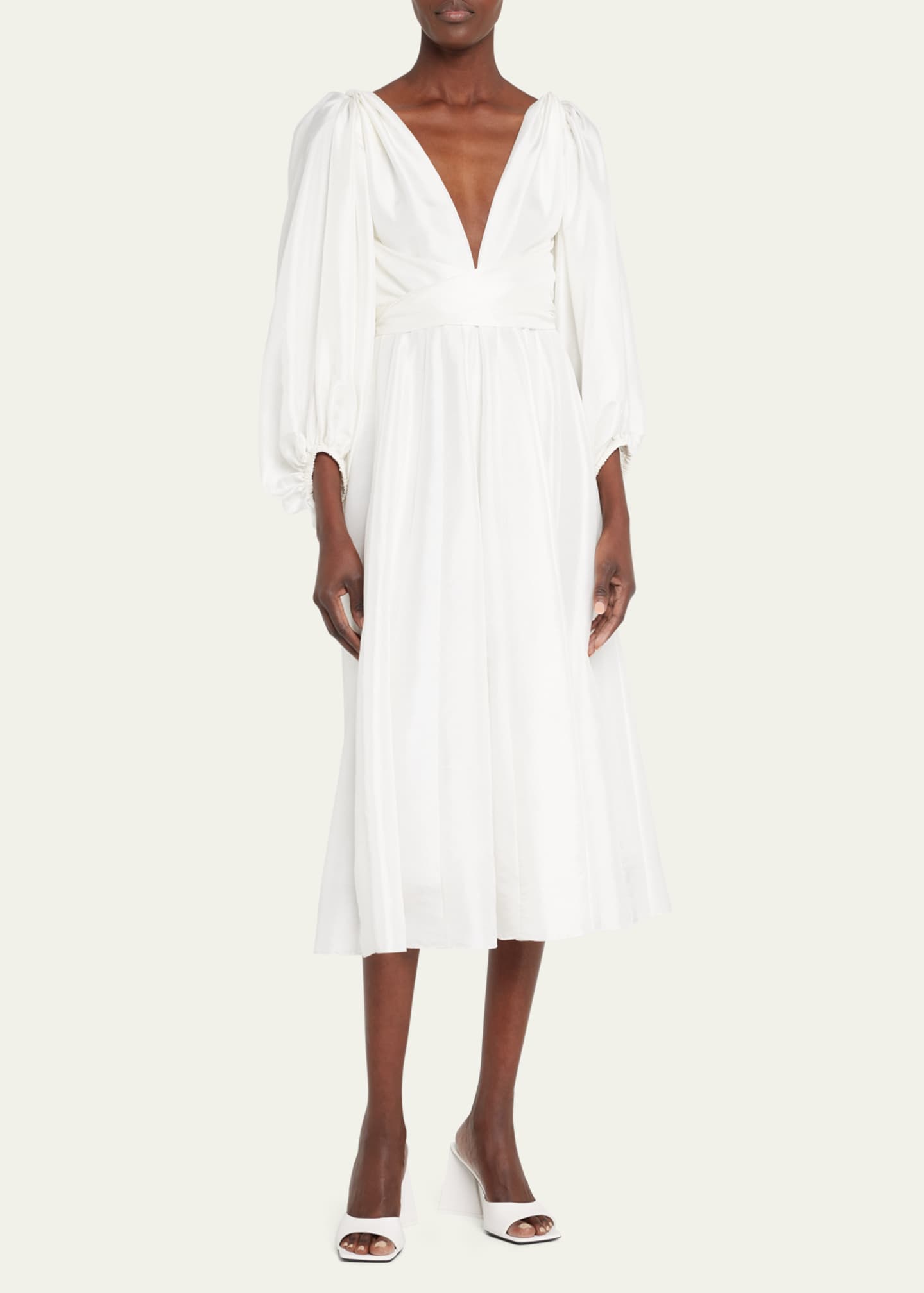 Azeeza Cera Puff-Sleeve Silk Midi Dress - Bergdorf Goodman