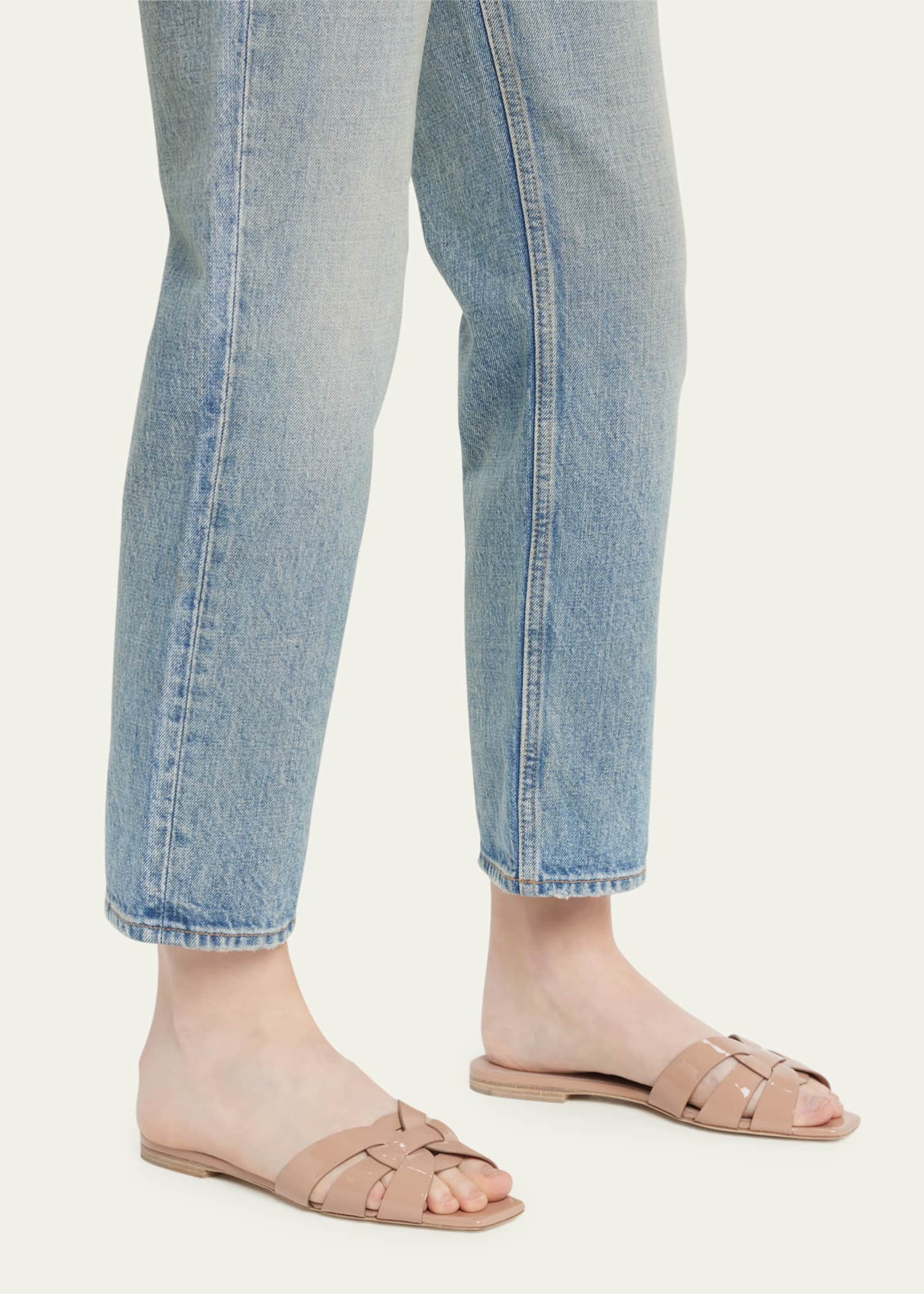 Saint Laurent Nu Pieds Woven Patent Flat Sandals - Bergdorf Goodman