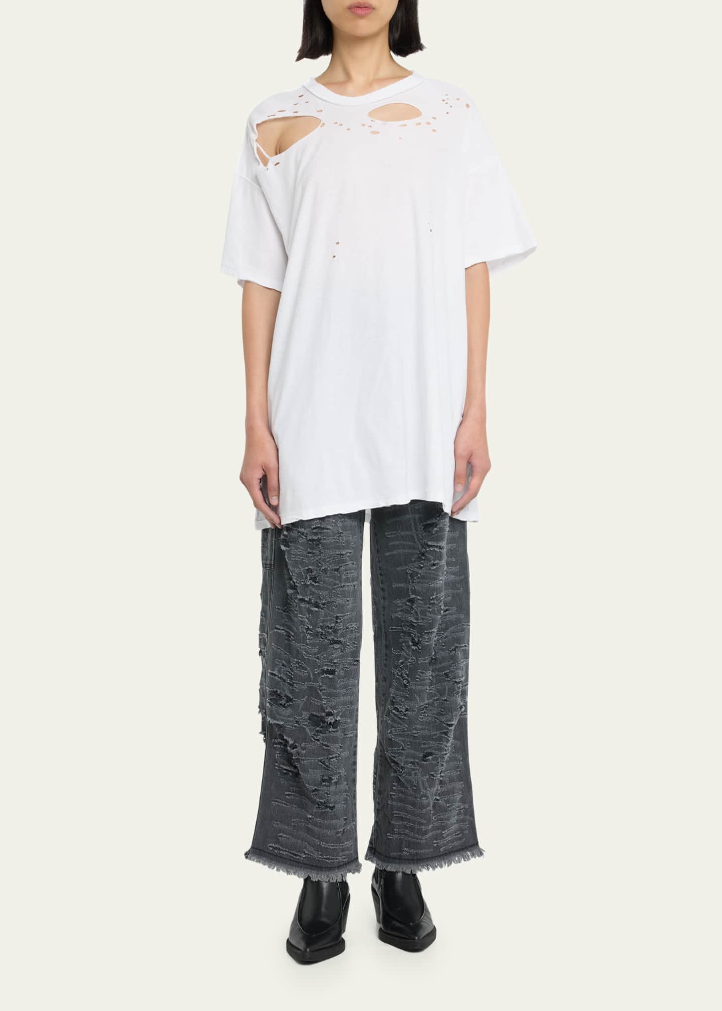 INTERIOR Clarice Distressed Straight-Leg Pants - Bergdorf Goodman
