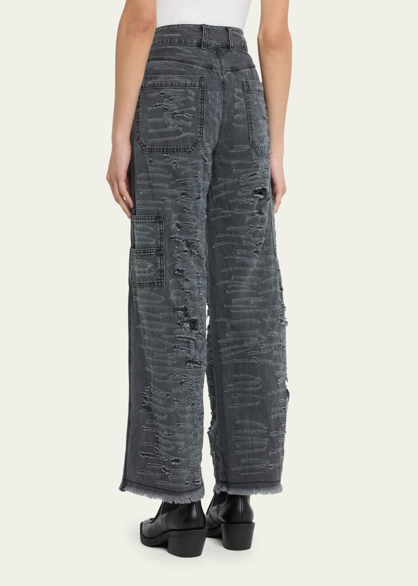 INTERIOR Clarice Distressed Straight-Leg Pants - Bergdorf Goodman