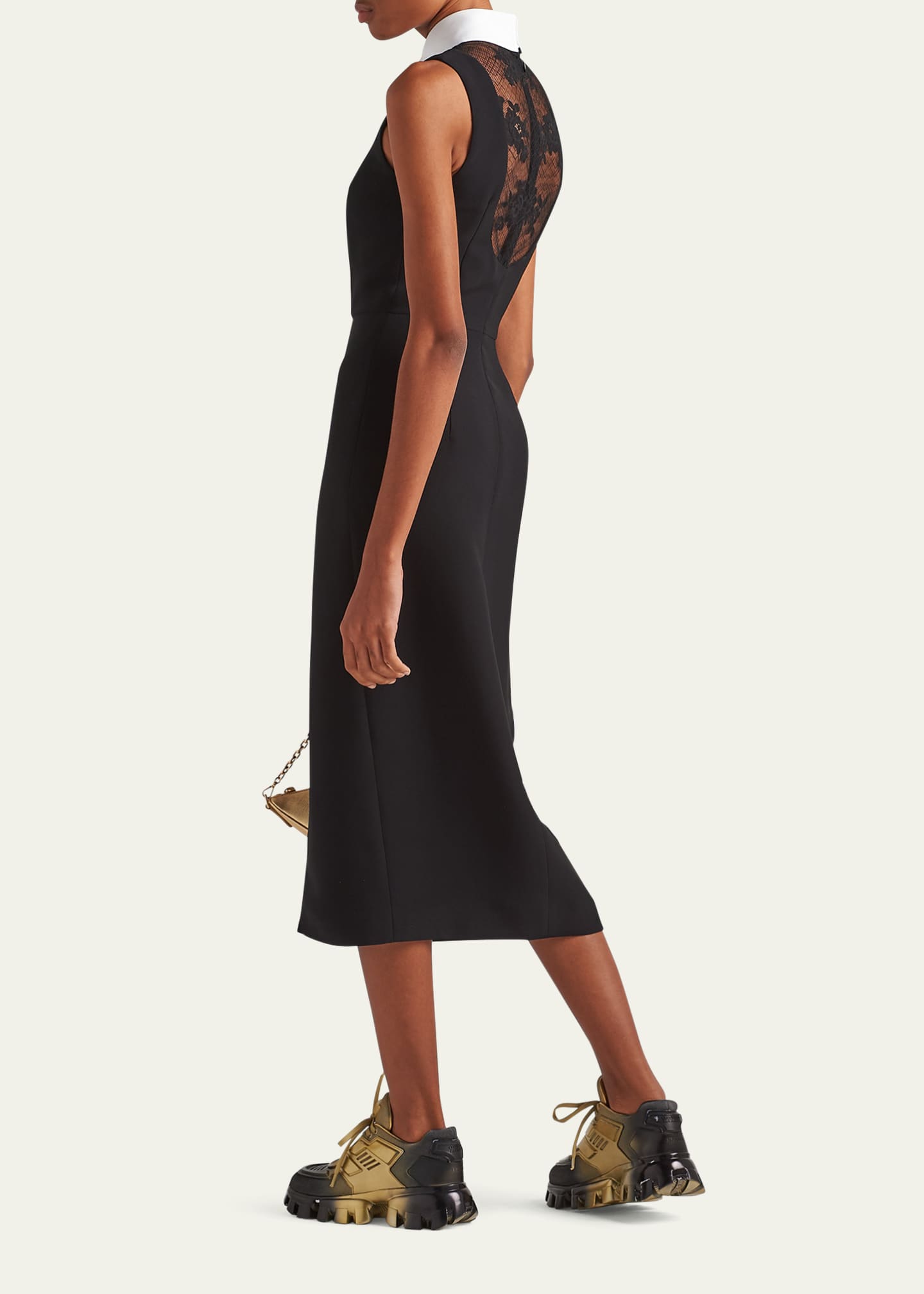 Prada Lace Insert Cady Midi Dress - Bergdorf Goodman