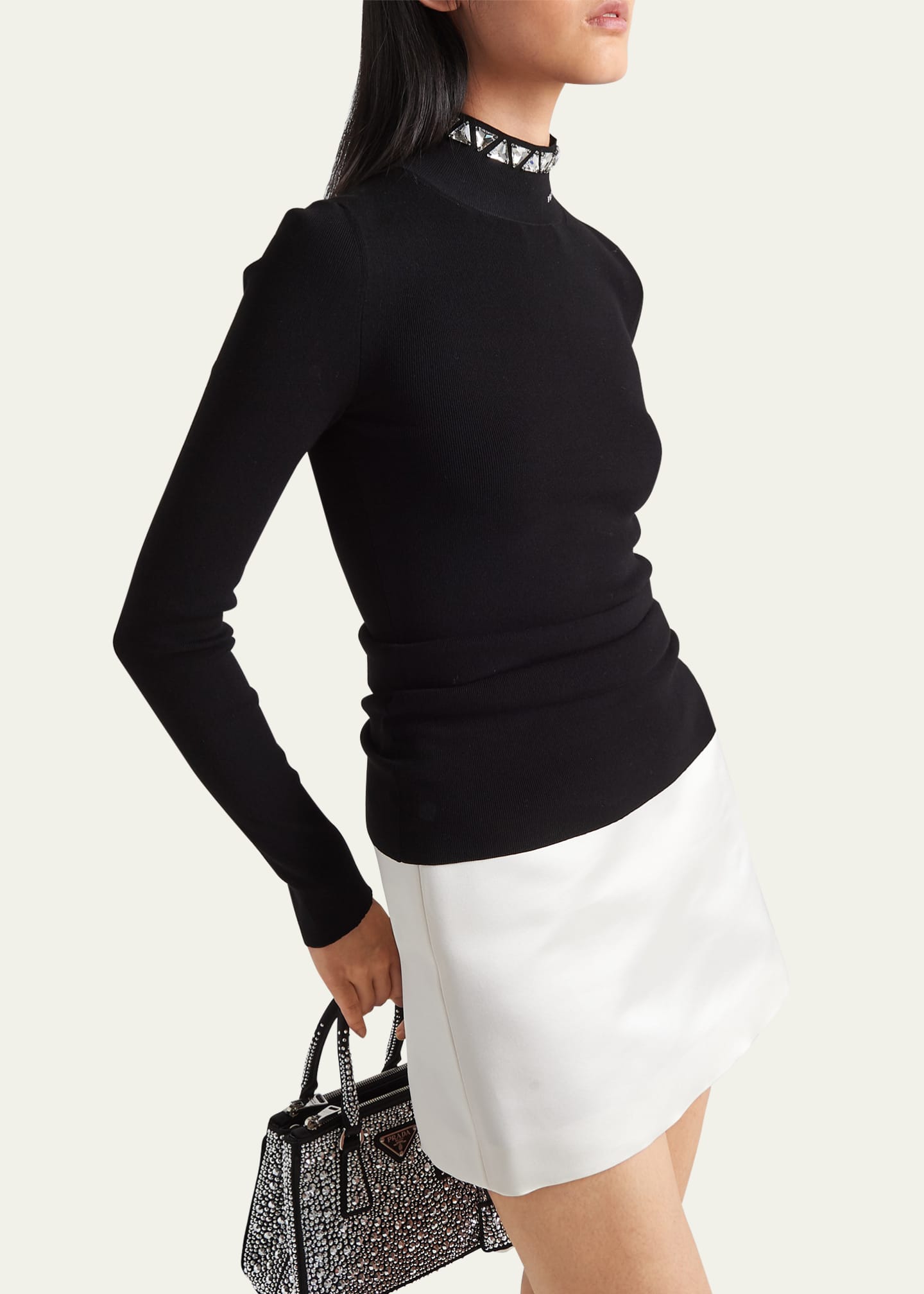 Prada Collar-Embellished Knit Sweater - Bergdorf Goodman