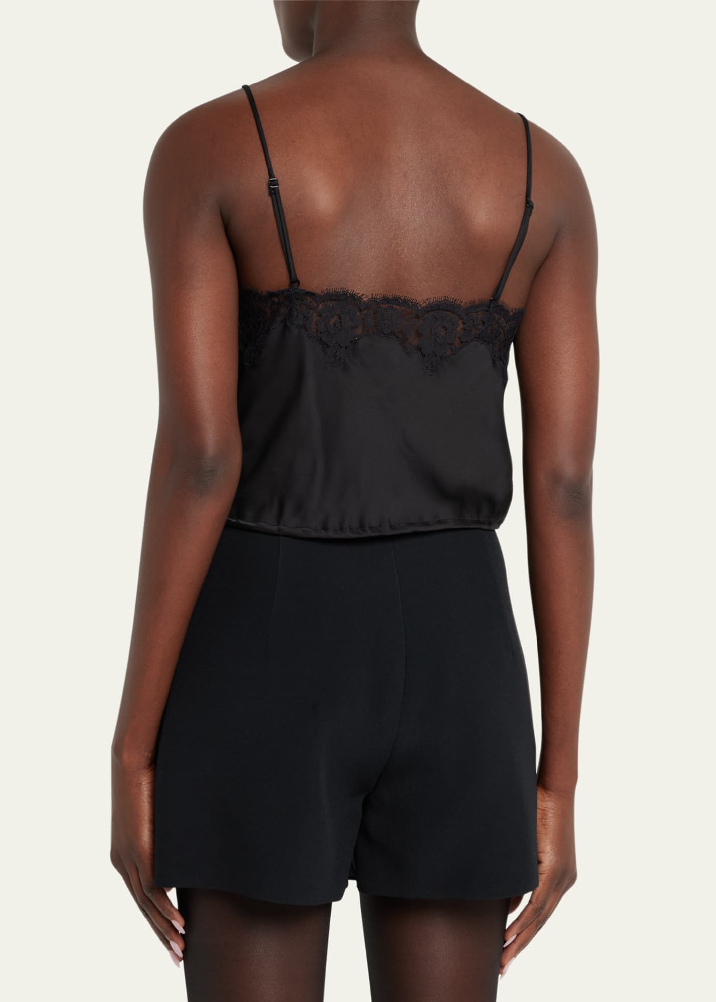 Saint Laurent Drawstring Lace-Trim Satin Silk Cami - Bergdorf Goodman