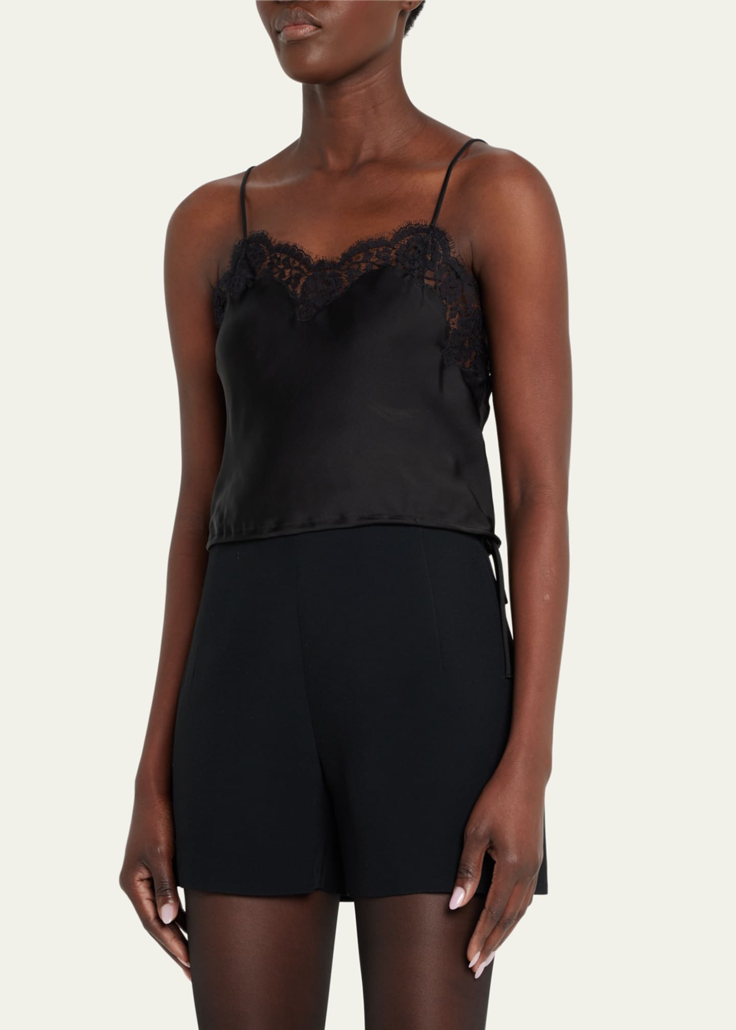 Saint Laurent Drawstring Lace-Trim Satin Silk Cami - Bergdorf Goodman